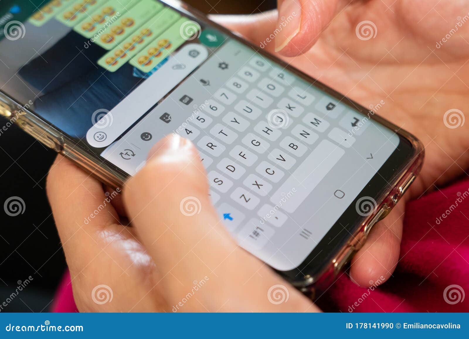 Woman Sends Emoticons on an Instant Messaging Application Stock Photo ...