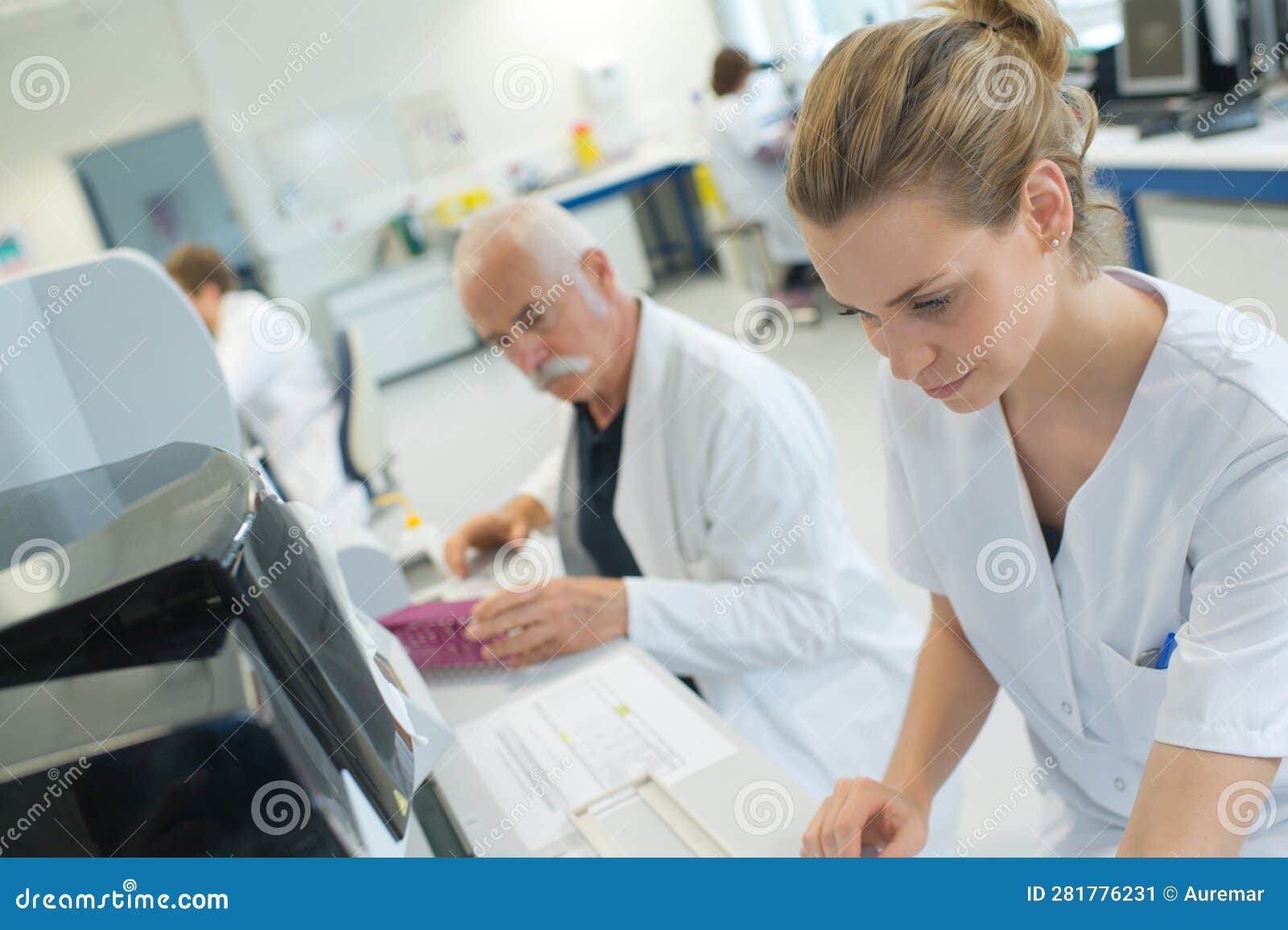 Woman and Senior Inside Medical Laboratory Stock Image - Image of ...