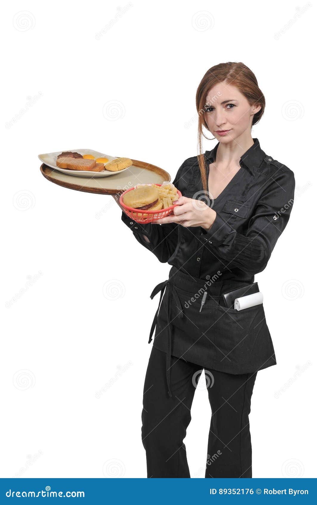 Woman server or waitress stock photo. Image of lunch - 89352176