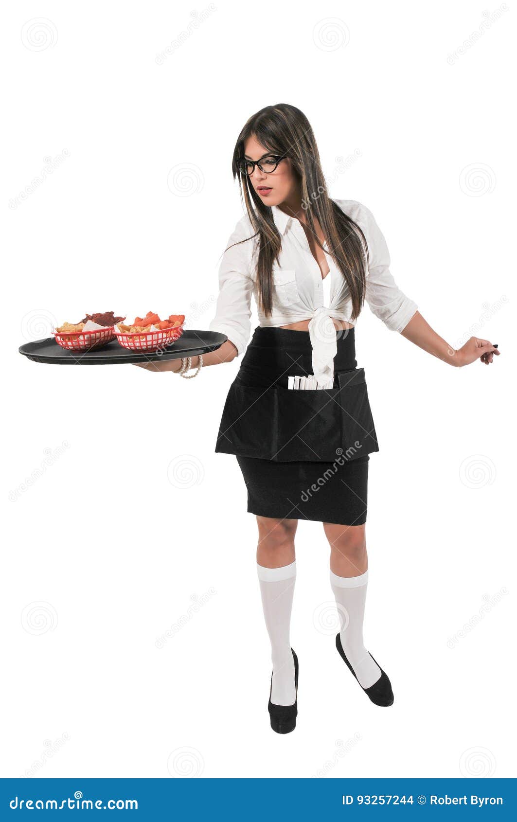 Woman server or waitress stock photo. Image of employee - 93257244