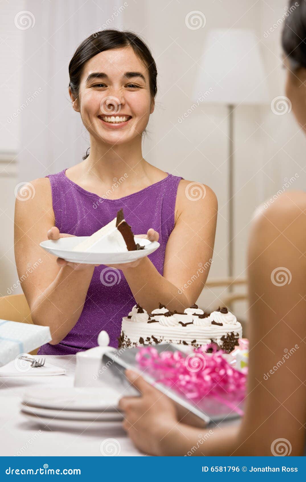 Woman Serving Birthday Cake at Party Stock Photo - Image of asian ...
