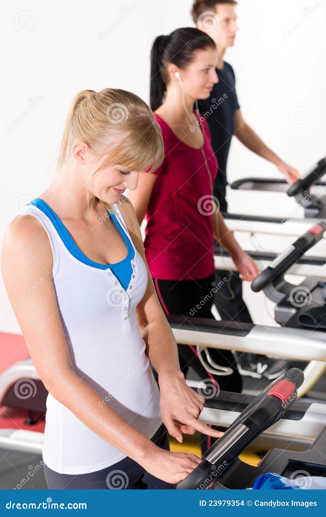 Woman Set-up Level on Running Belt Stock Photo - Image of running, male ...
