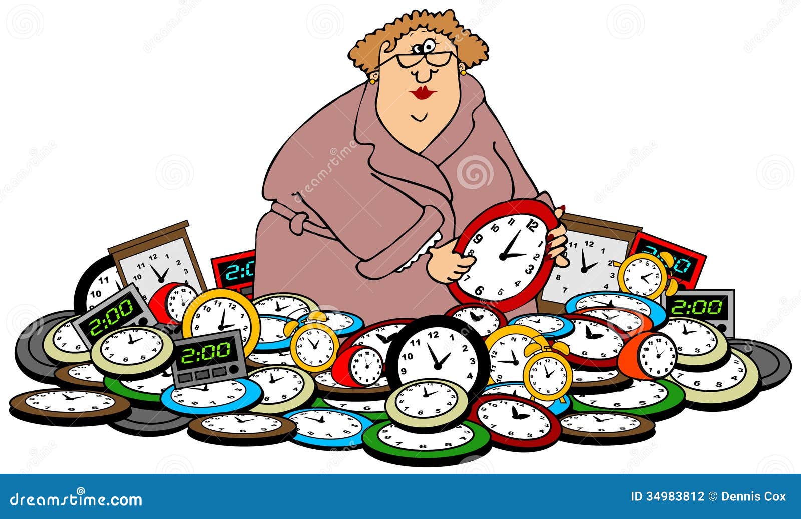 Woman setting clocks stock illustration. Illustration of savings - 34983812