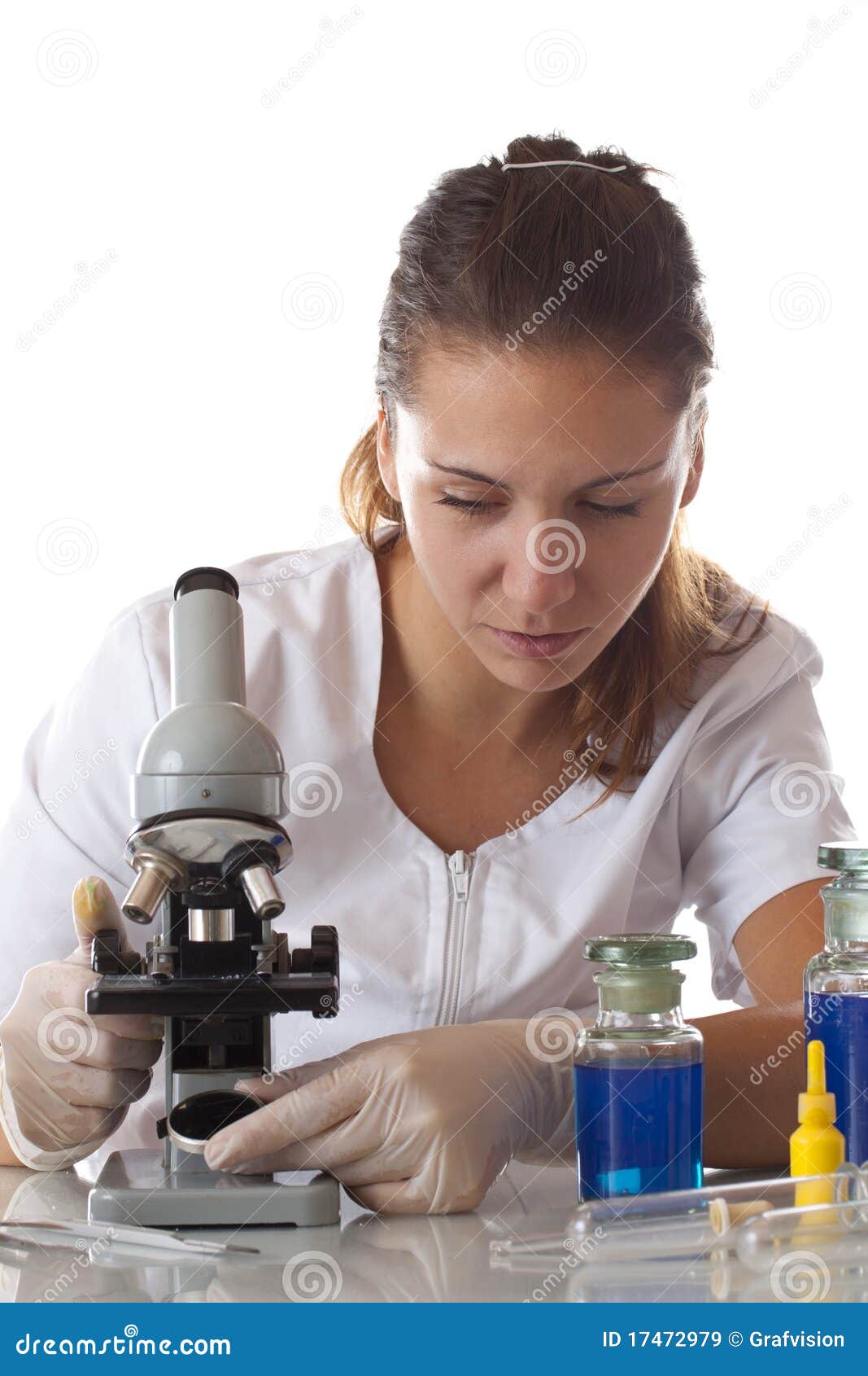 Woman Setting with a Microscope Stock Image - Image of microscope ...