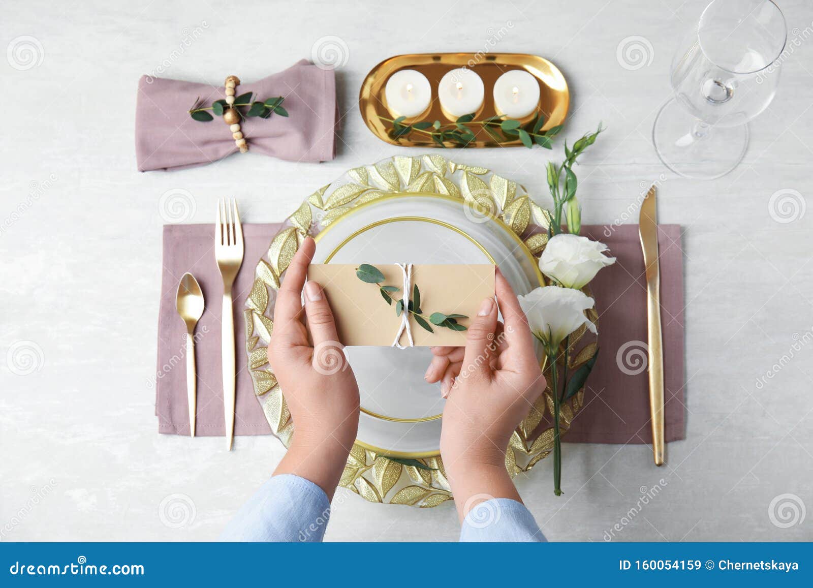 Woman Setting Table for Festive Dinner Stock Image - Image of cutlery ...
