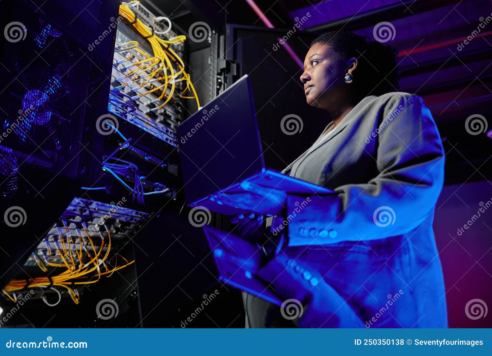 Woman Setting Up Server stock photo. Image of industry - 250350138
