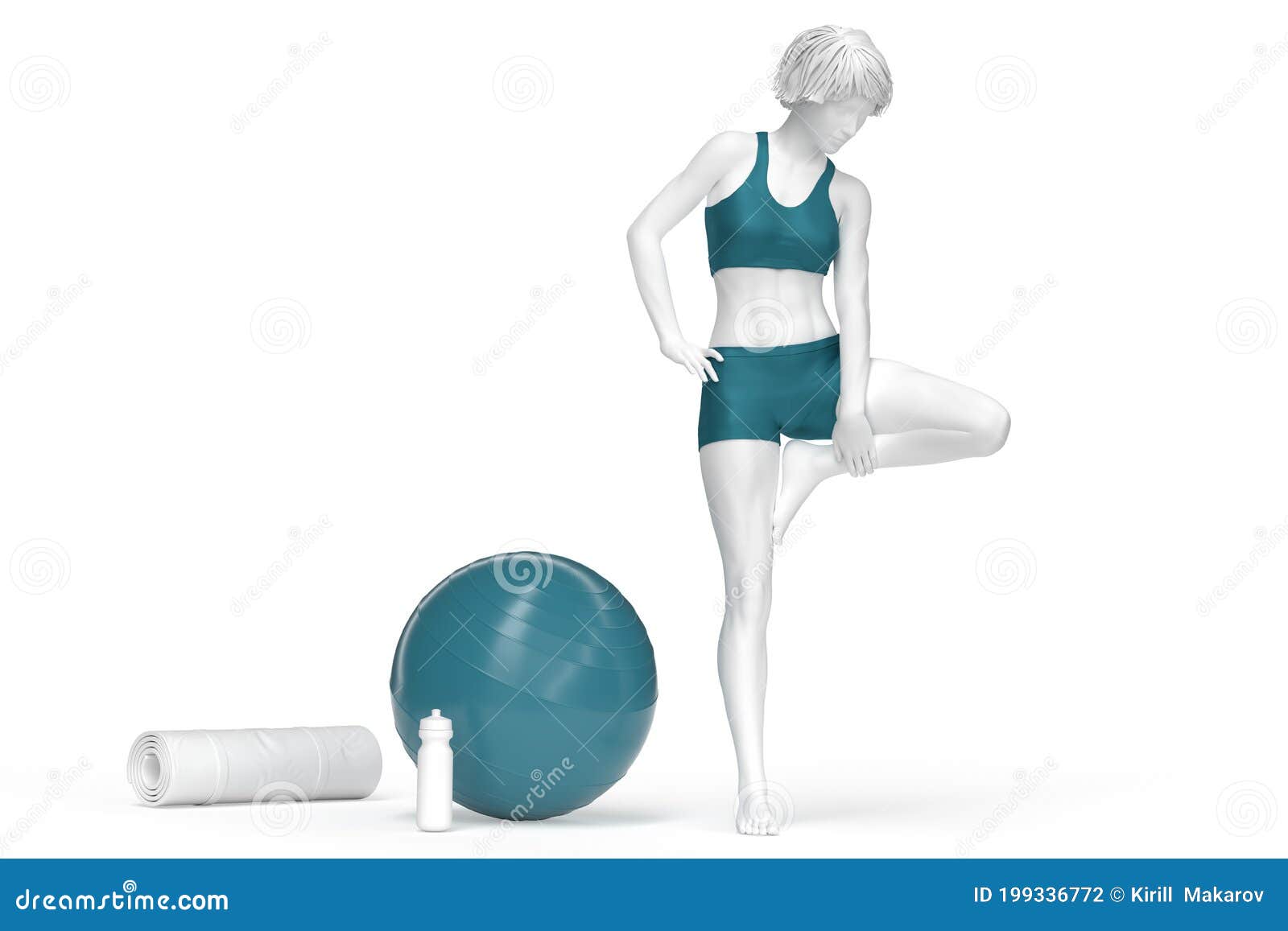 Woman Setting-up a Yoga Tree Pose. 3D Illustration Stock Illustration ...