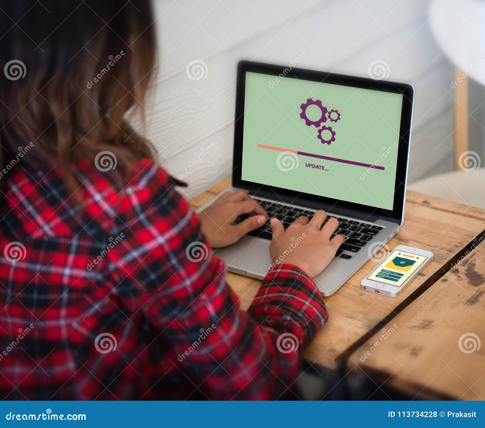 Woman Settings Electronic on Her Device. Network and Technology Stock ...