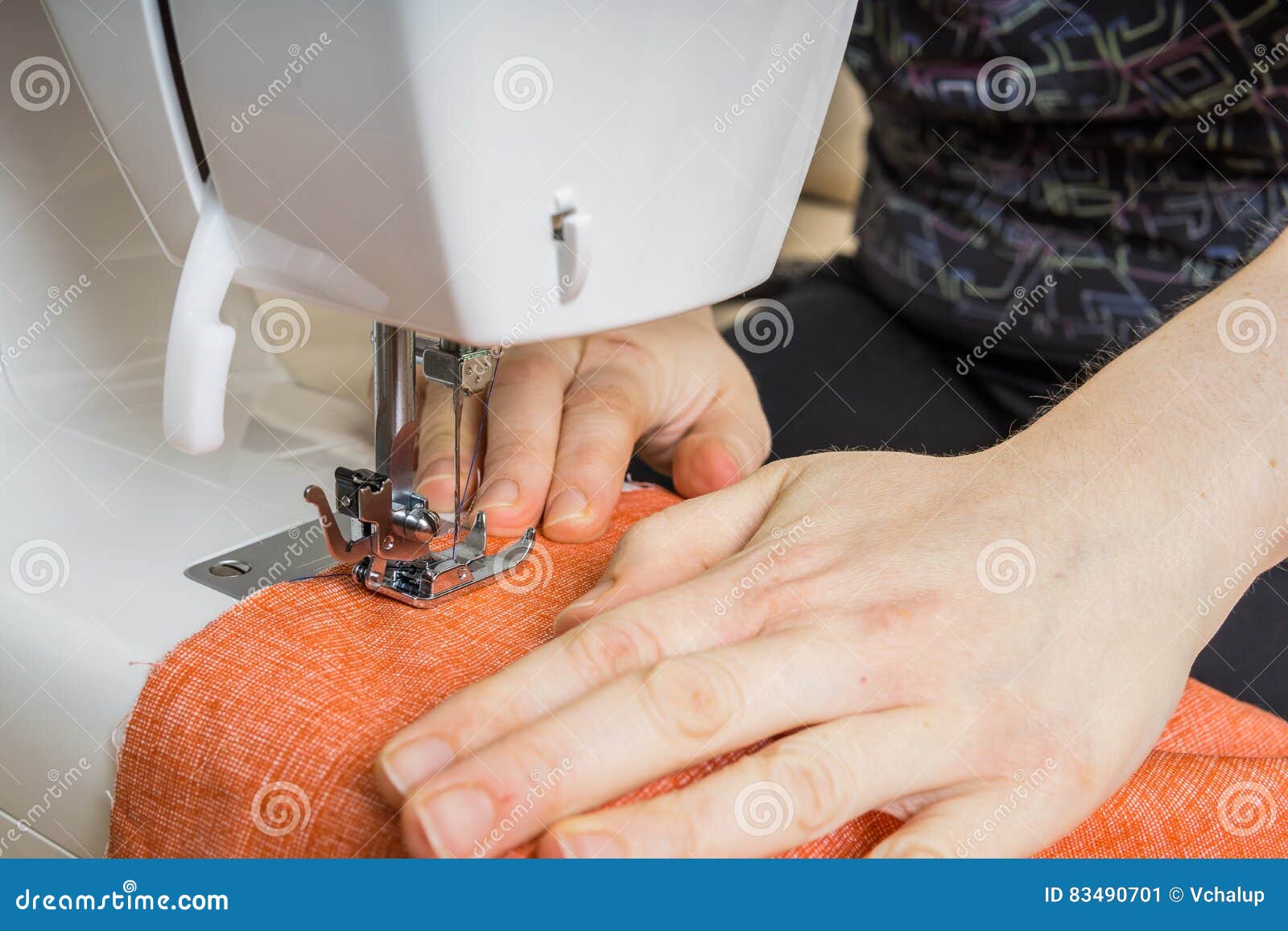 Woman is Sewing Cloth with Sewing Machine Stock Image - Image of fiber ...