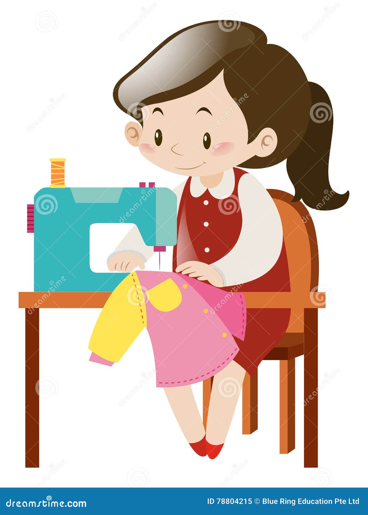 Woman Sewing Clothes By Hand In Embroidery Hoop Vector Illustration ...