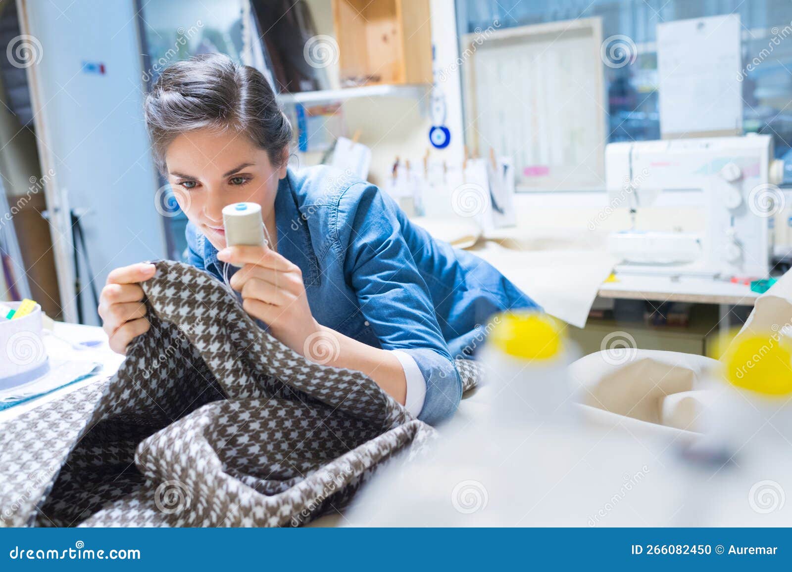 Woman Sewing Hand at Studio Stock Photo - Image of embroidery, hobby ...