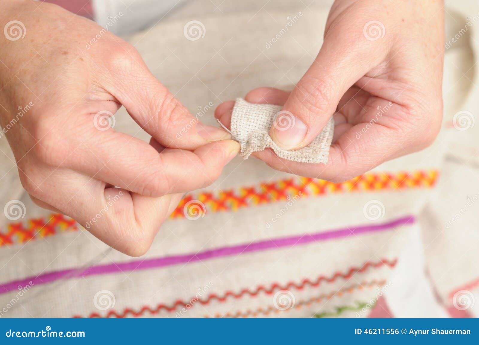 Woman Sewing with Needle and Thread Stock Photo - Image of fashioned ...
