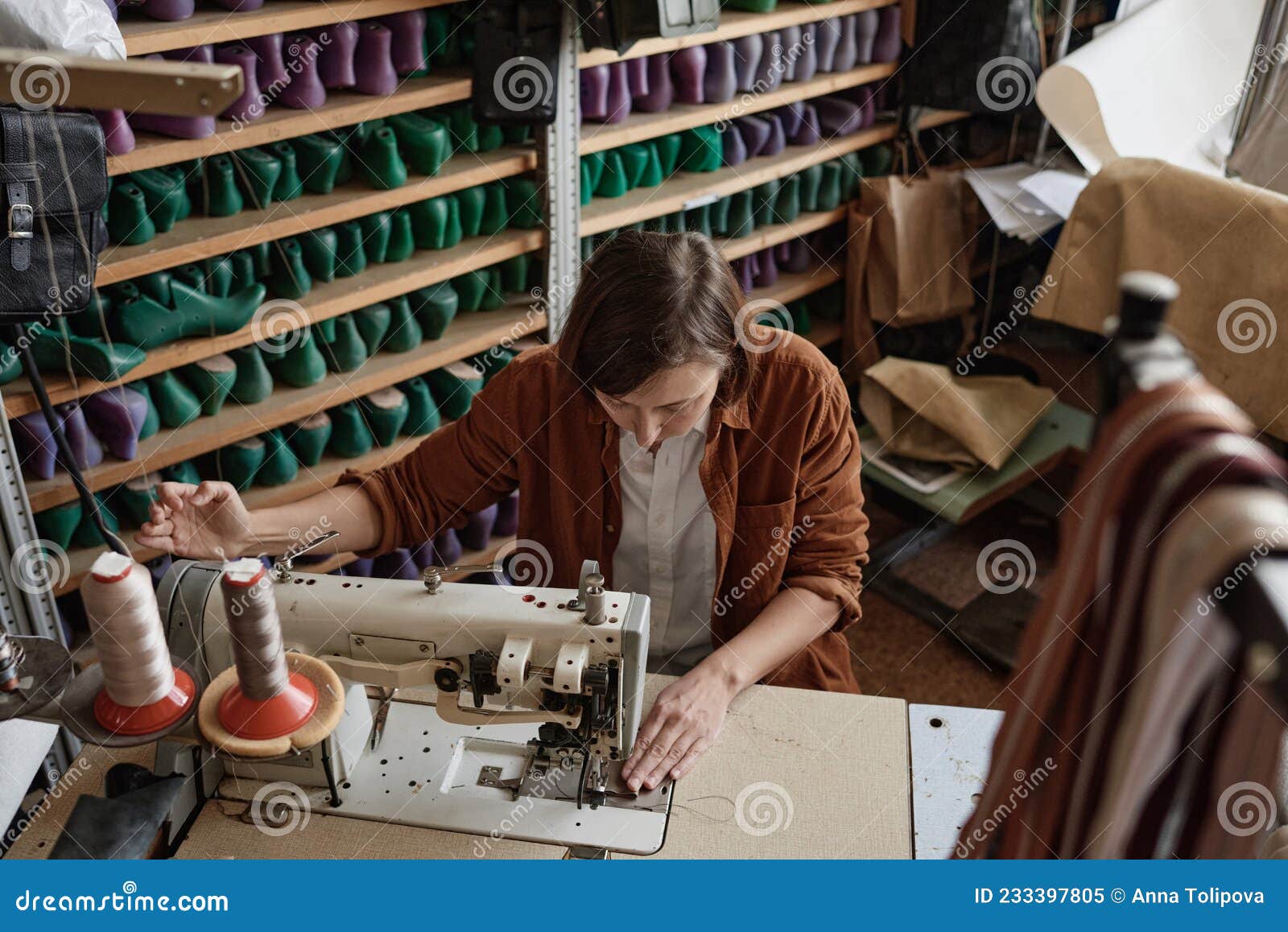 Woman Working in Tailor Workshop Stock Image - Image of skill, fabric ...