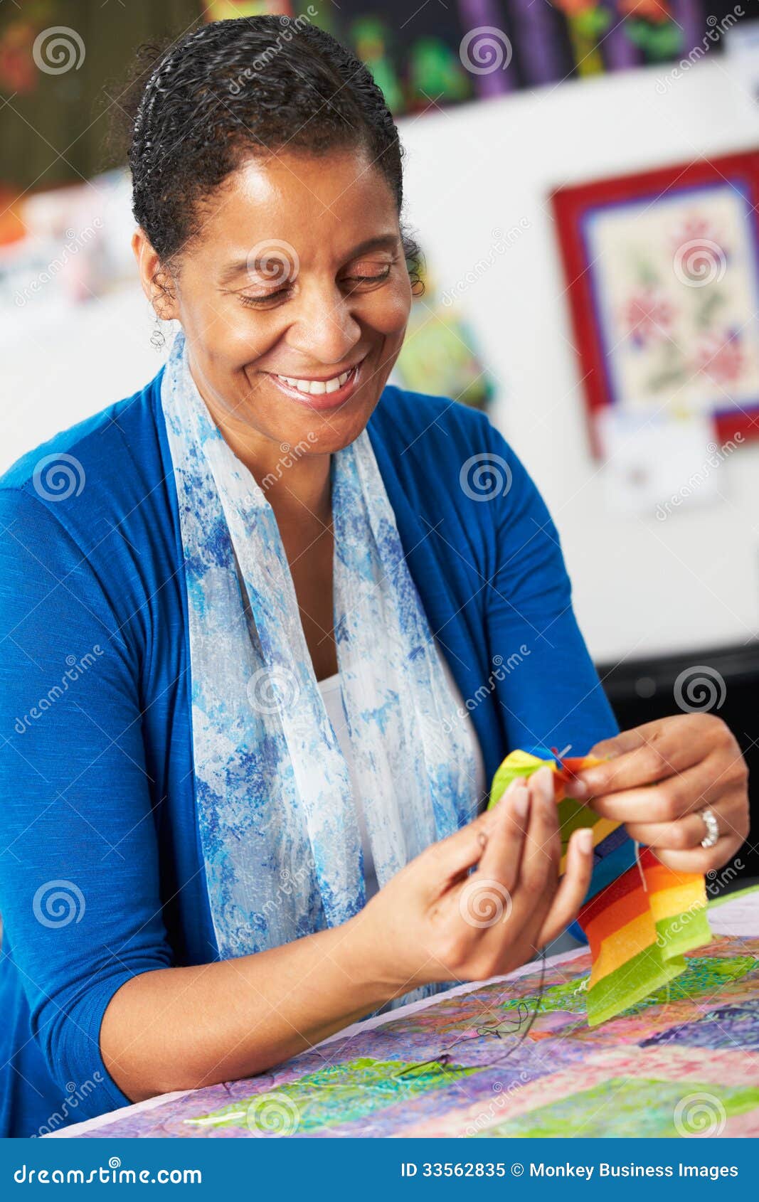 Woman Sewing Quilt stock image. Image of female, textile - 33562835