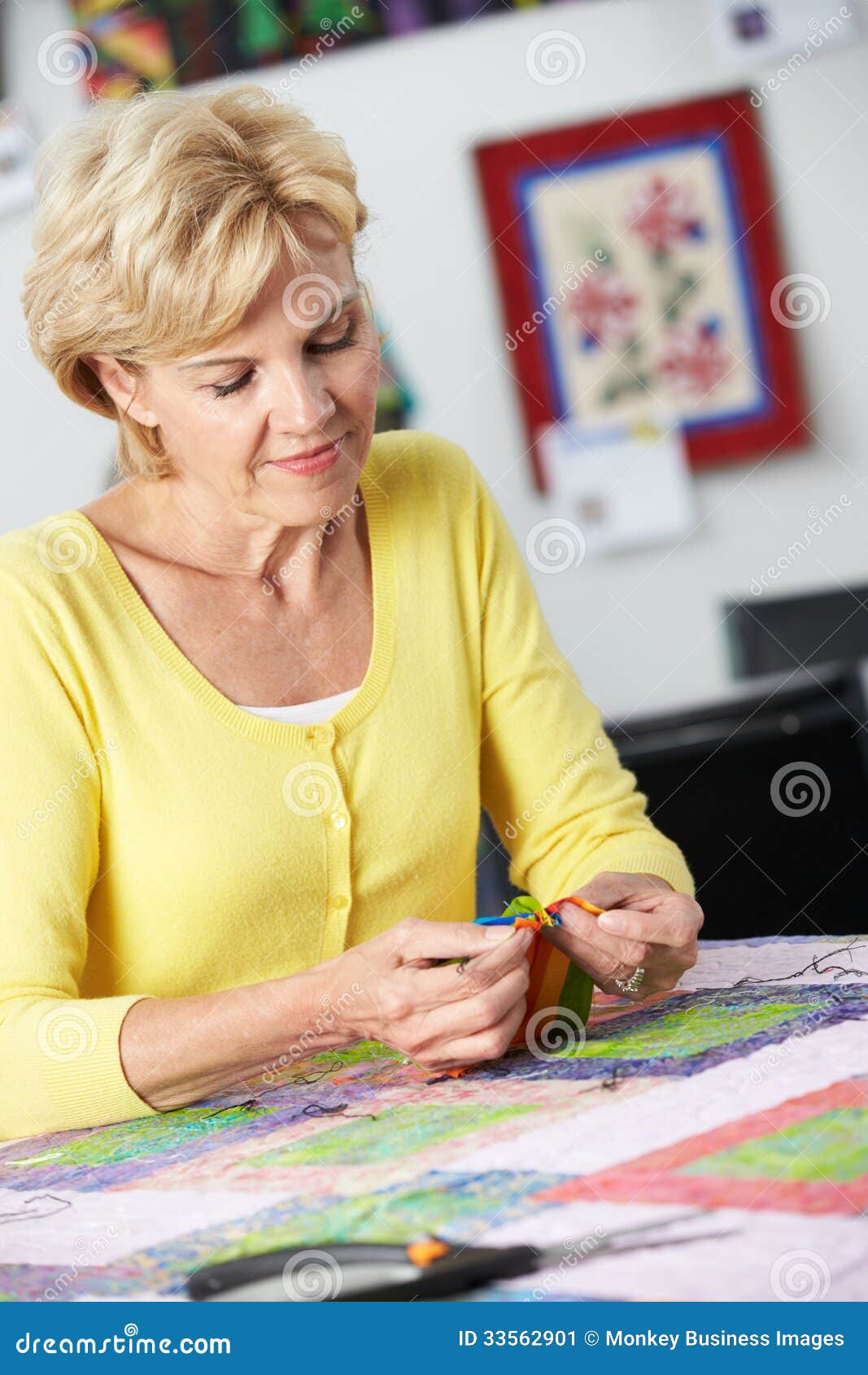 Woman Sewing Quilt stock image. Image of woman, design - 33562901