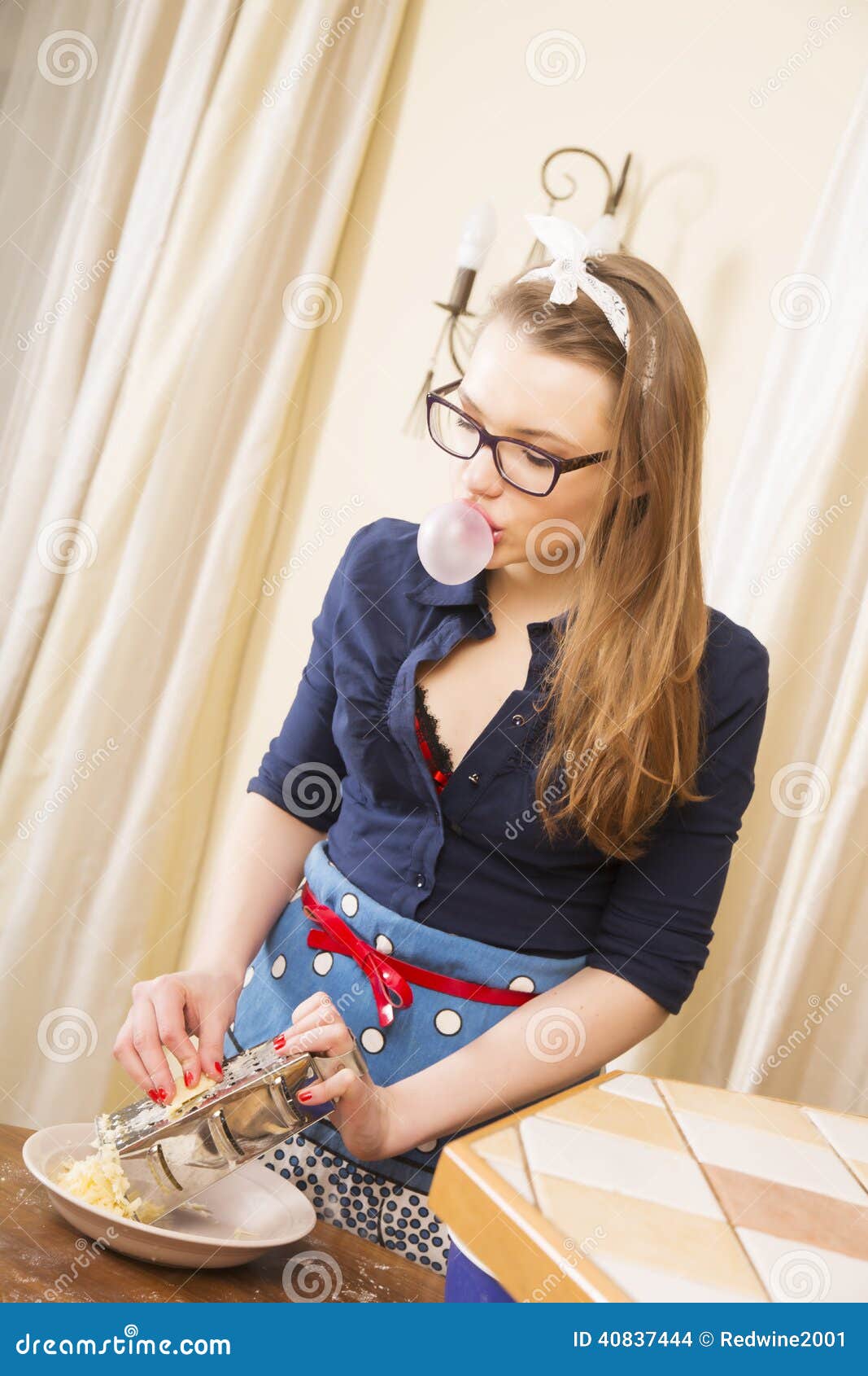 Woman at Suit Chopping Cheese Stock Photo - Image of furniture ...