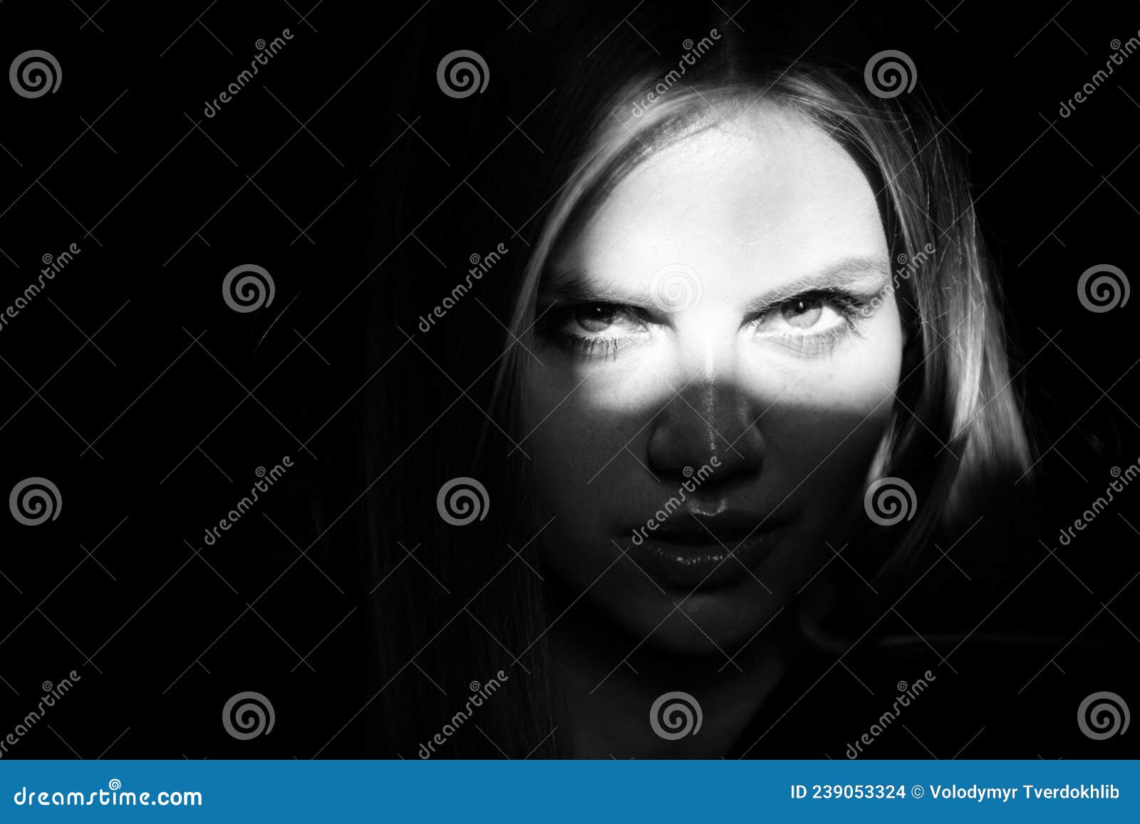 Woman in Shadow. Female Serious Model with Shadows on Face Looking ...