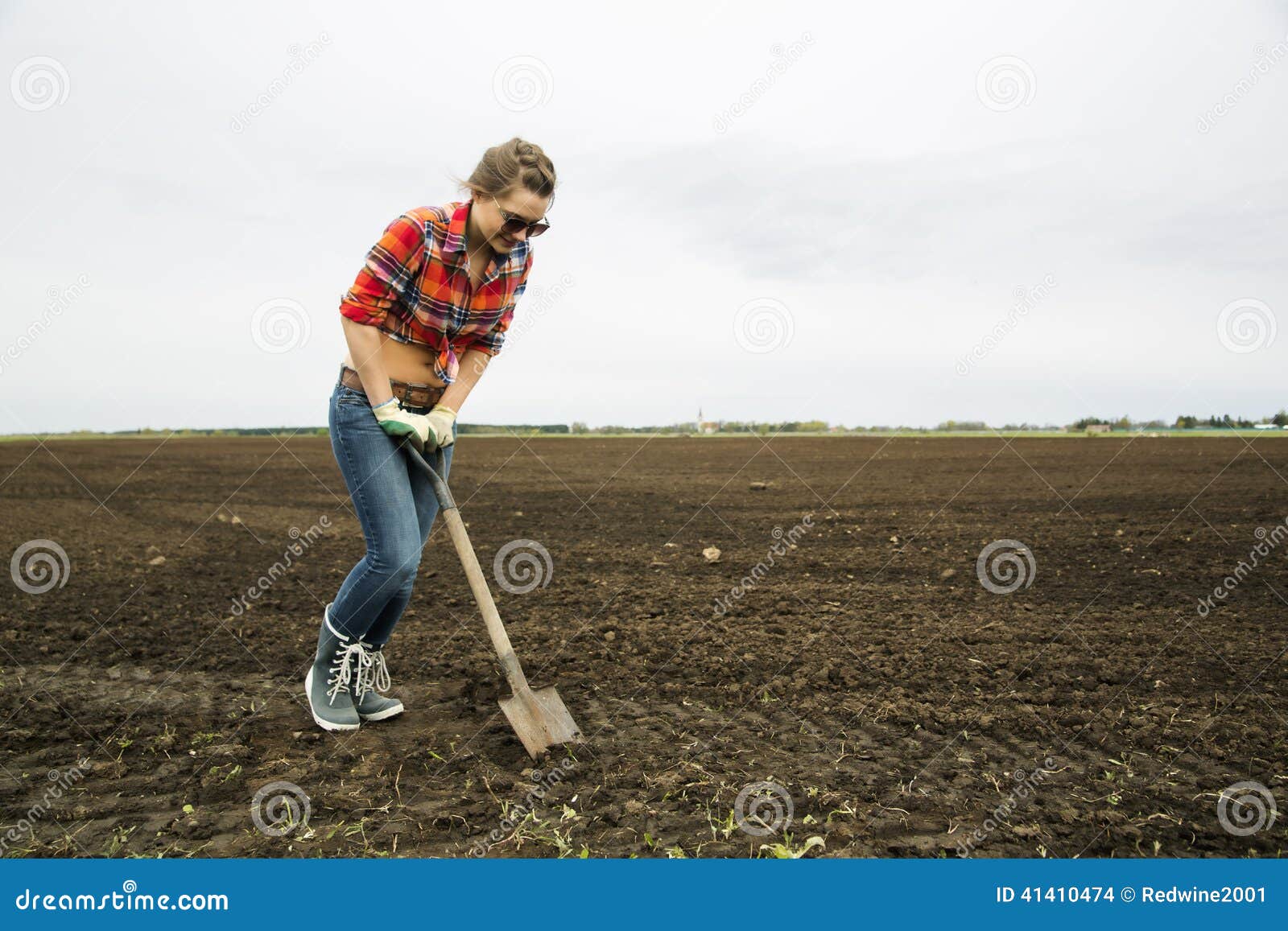 Woman with Sharp Shovel Try Dig Ground Stock Photo - Image of rubber ...