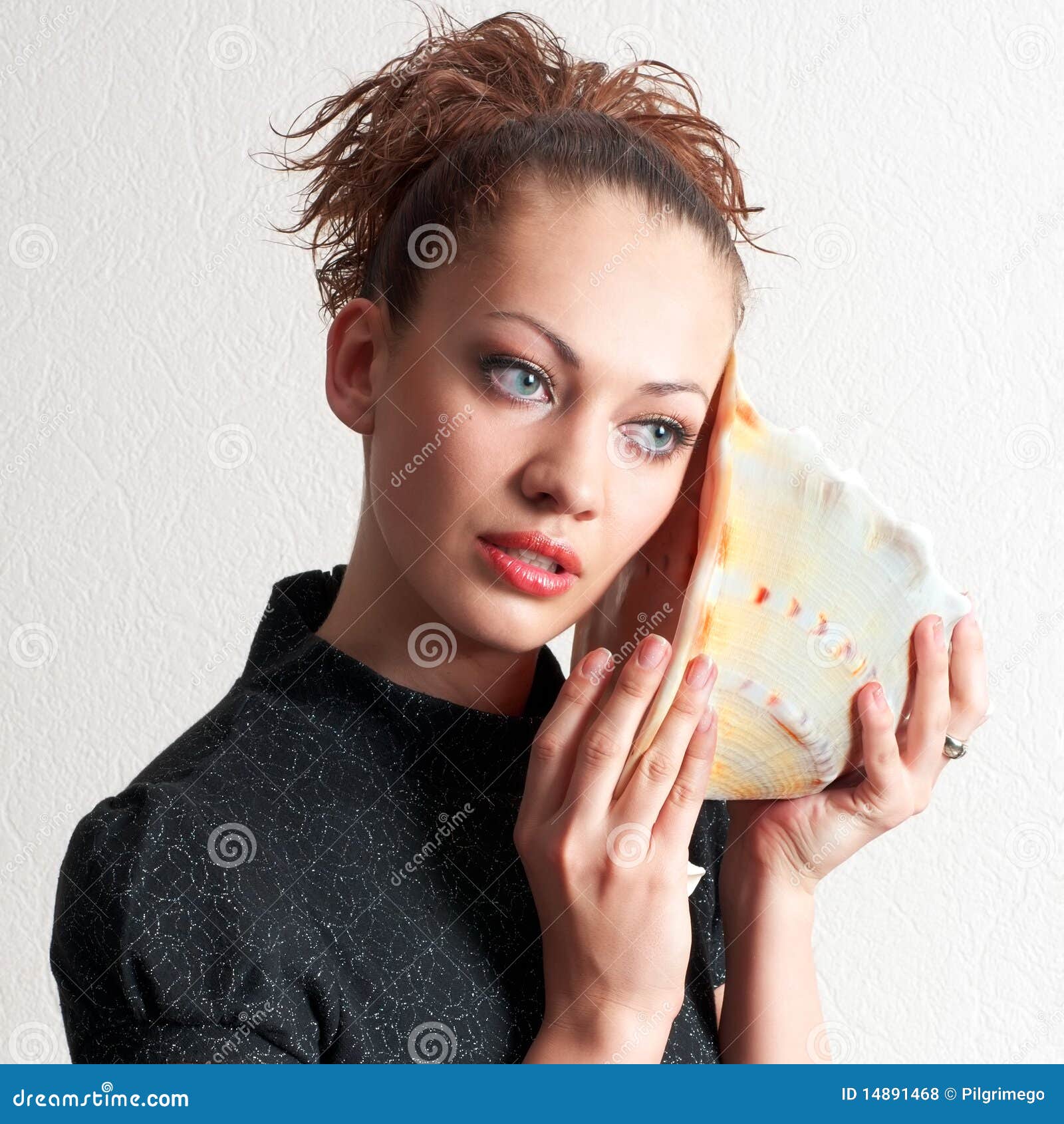 Woman with shell stock photo. Image of beautiful, hand - 14891468