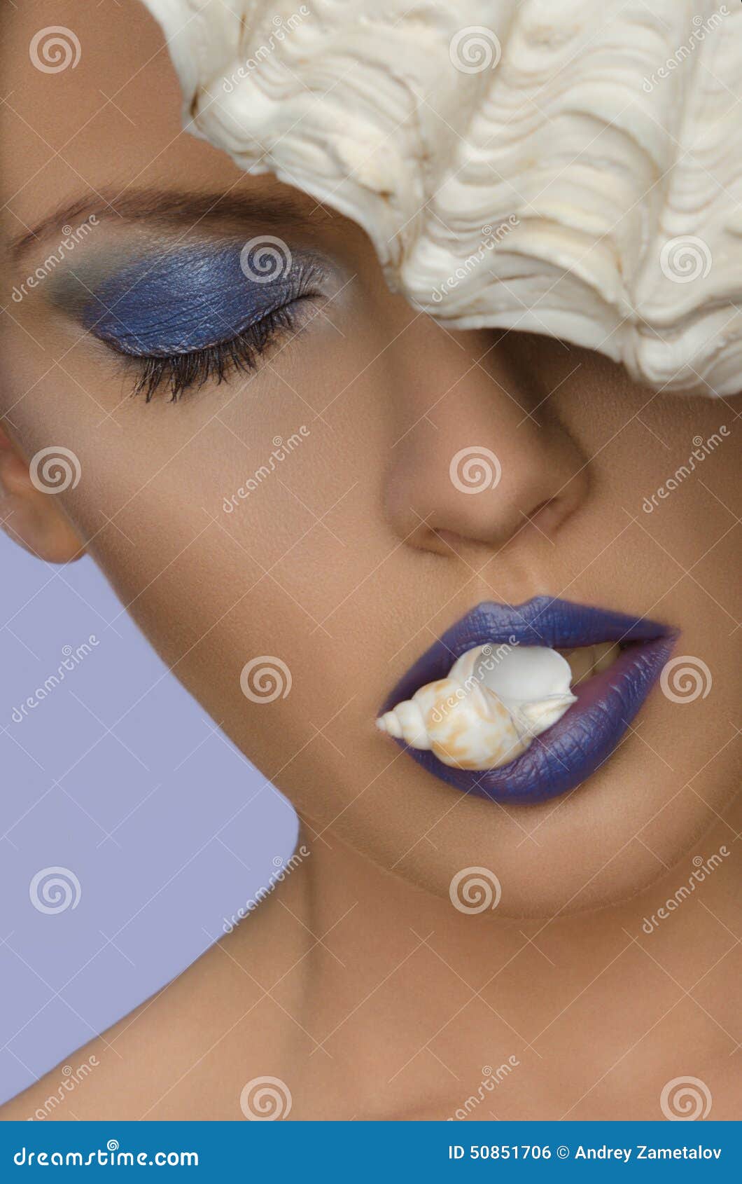 Woman with Shell in His Mouth and Face Stock Photo - Image of caucasian ...