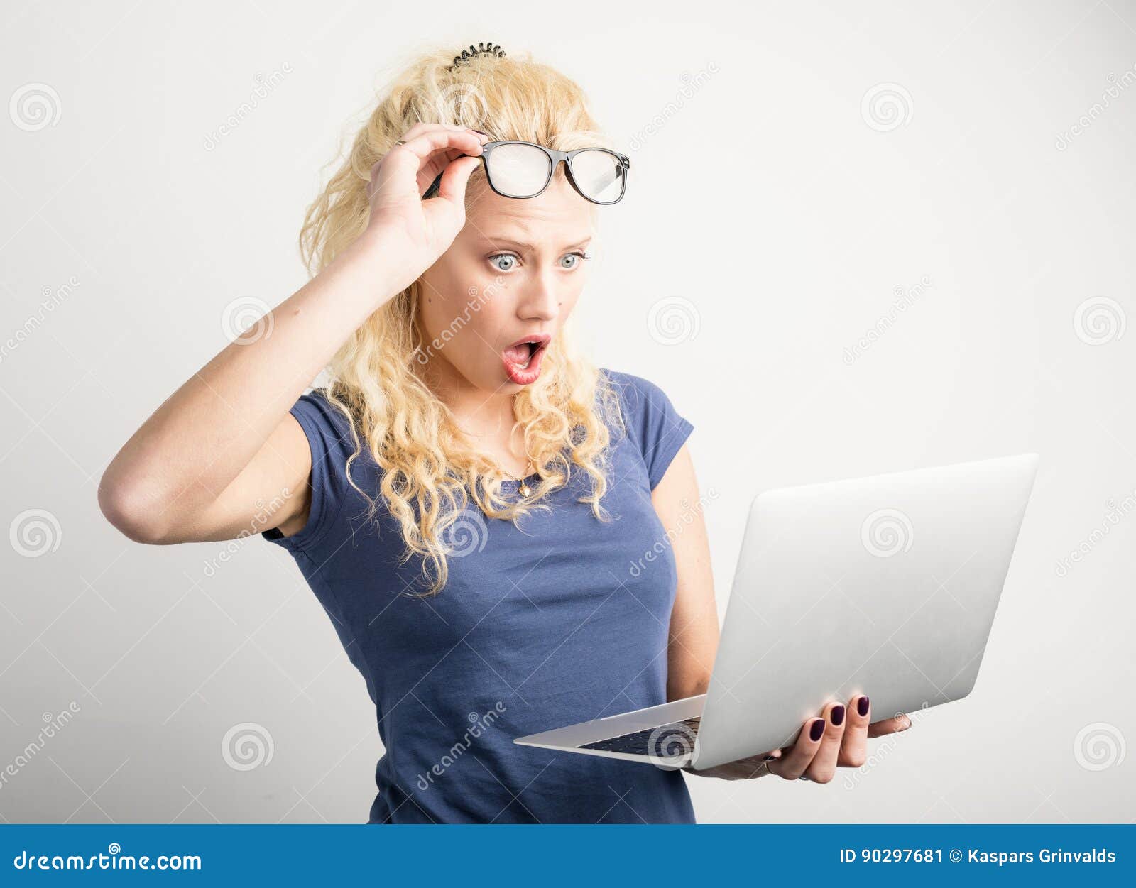 Woman in Shock Looking at Laptop Stock Image - Image of business ...
