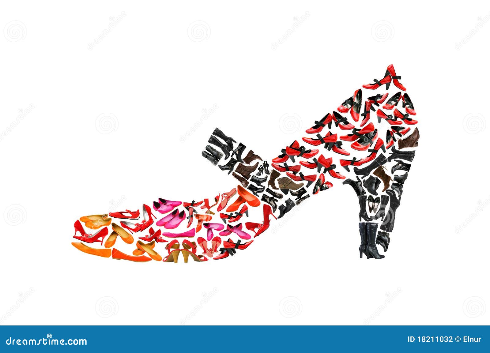 Woman Shoe Shape Made of Shoes Stock Illustration - Illustration of ...