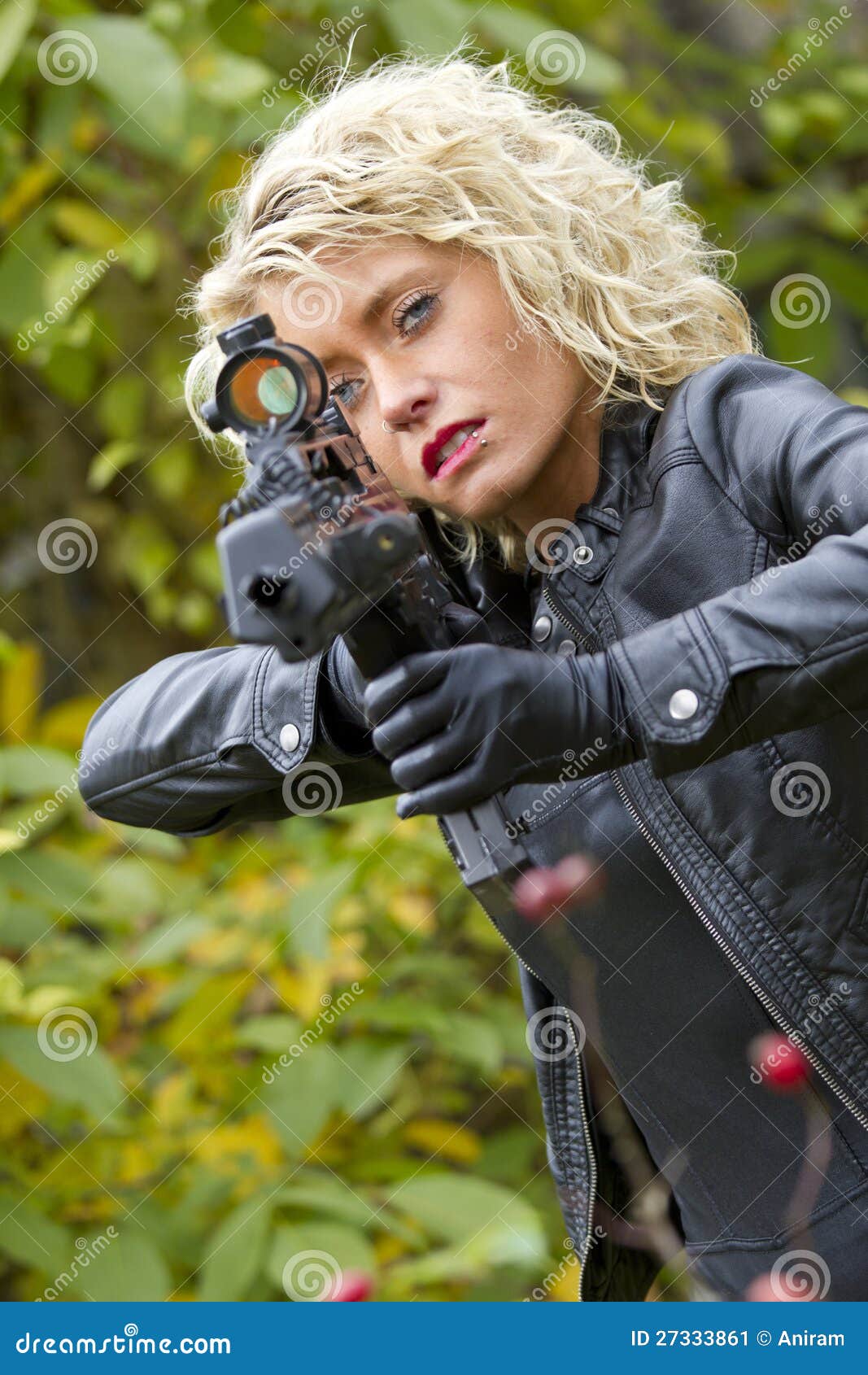 Woman Shooting from Machine Gun Stock Image - Image of armed, caucasian ...