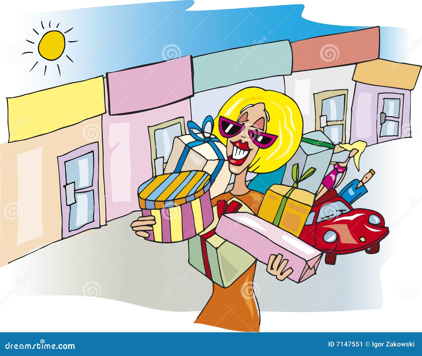 Woman at shopping stock vector. Illustration of shop, humor - 7147551