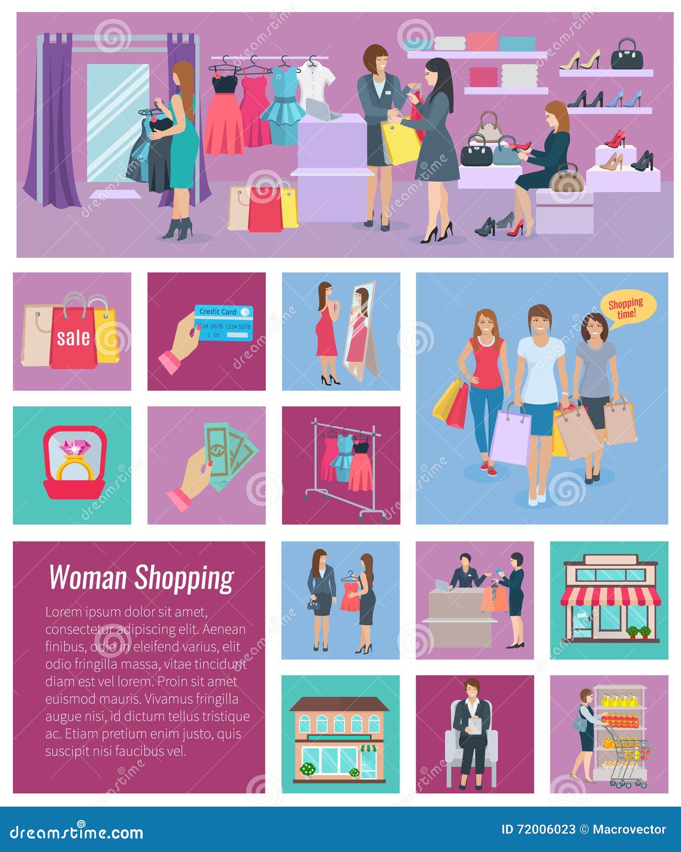 Woman Shopping Icon Flat stock vector. Illustration of plastic - 72006023