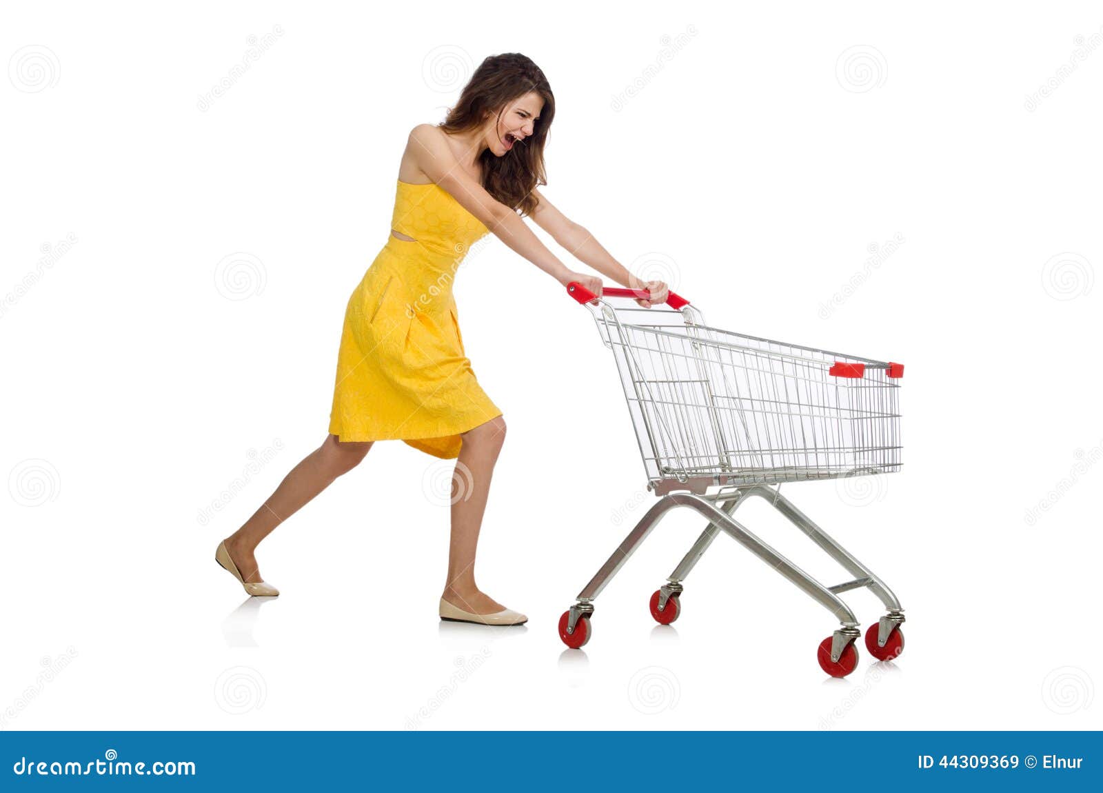 Woman with Shopping Trolley Isolated Stock Image - Image of bags, funny ...