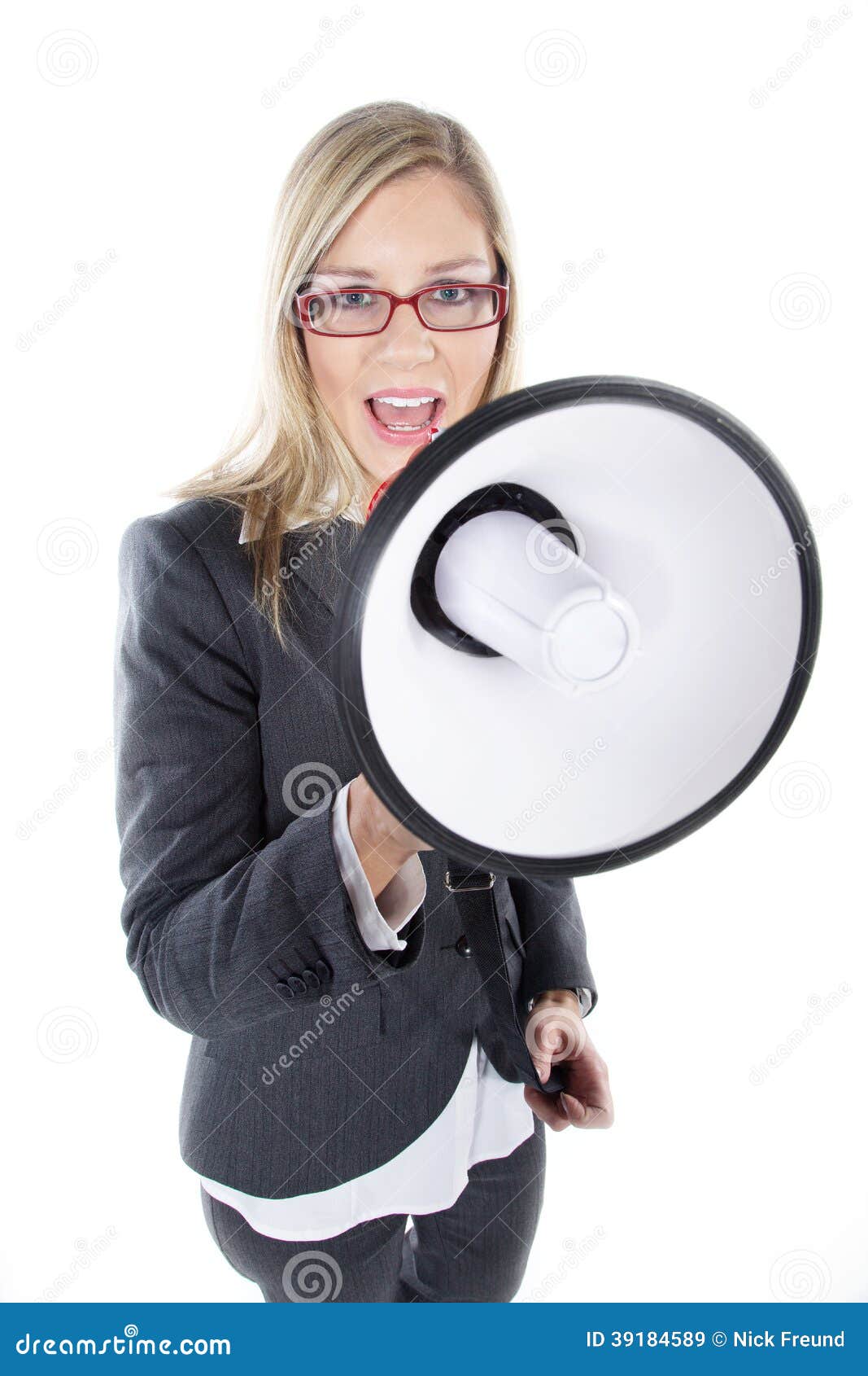 Woman shout in a megaphone stock image. Image of isolated - 39184589