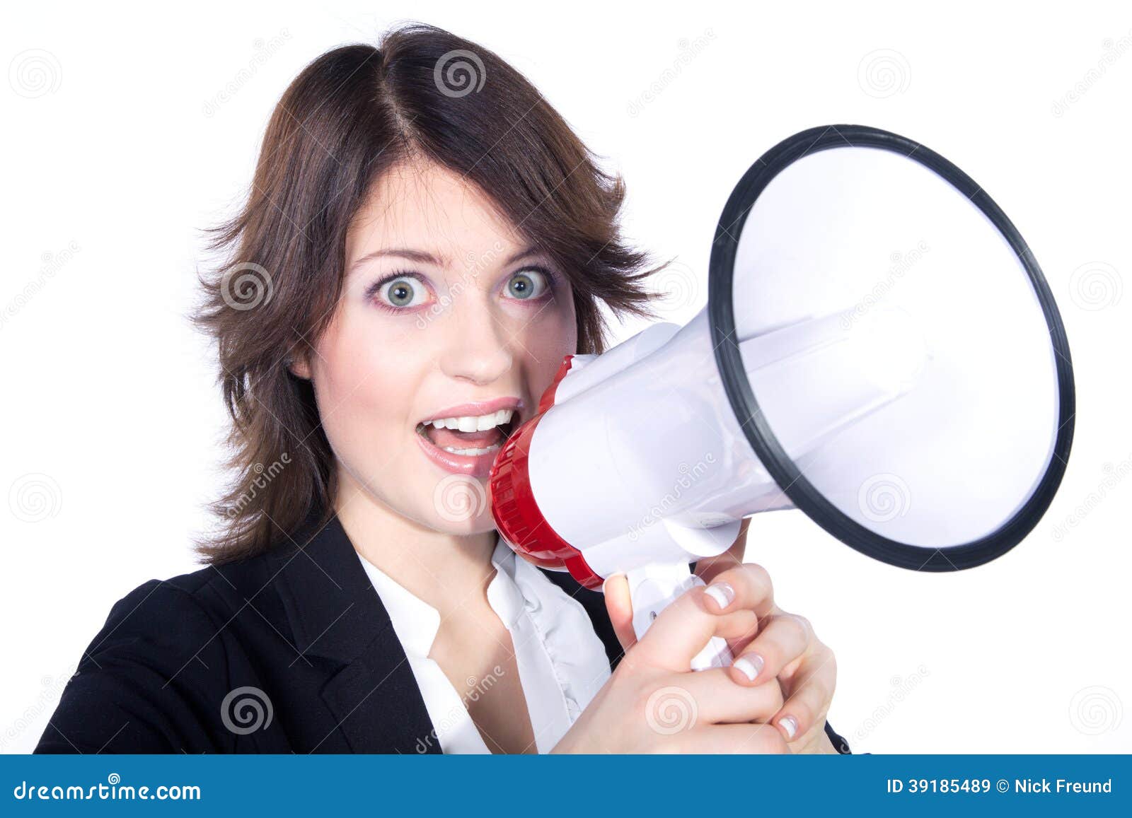 Woman shout in a megaphone stock image. Image of adult - 39185489