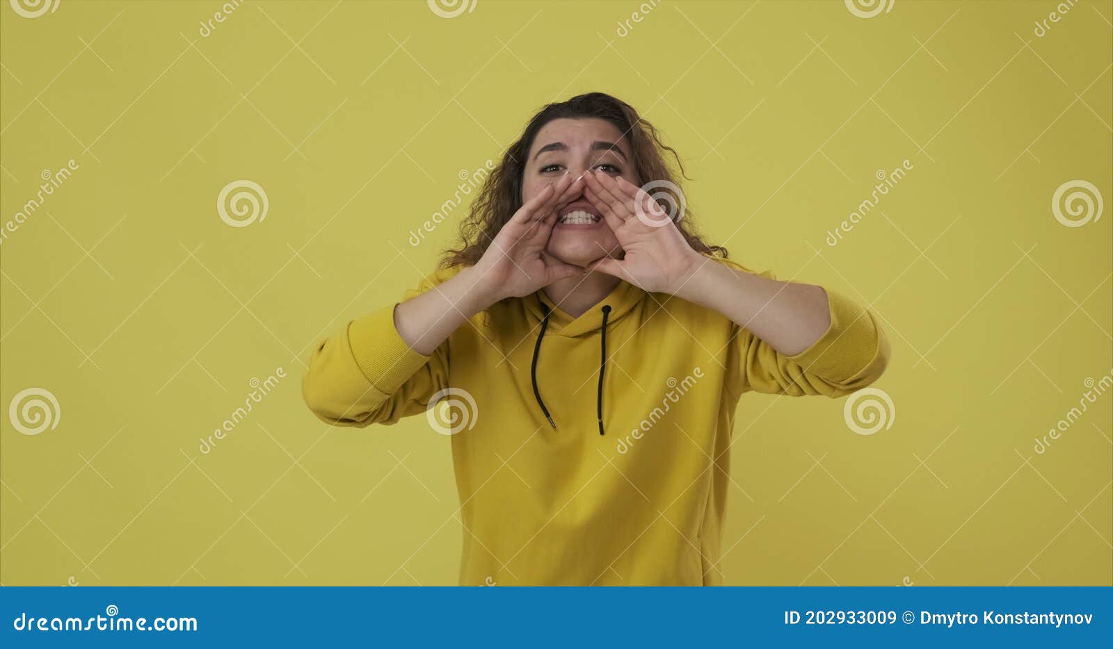 Woman Shouting with Hands Cupped Around Mouth Stock Video - Video of ...