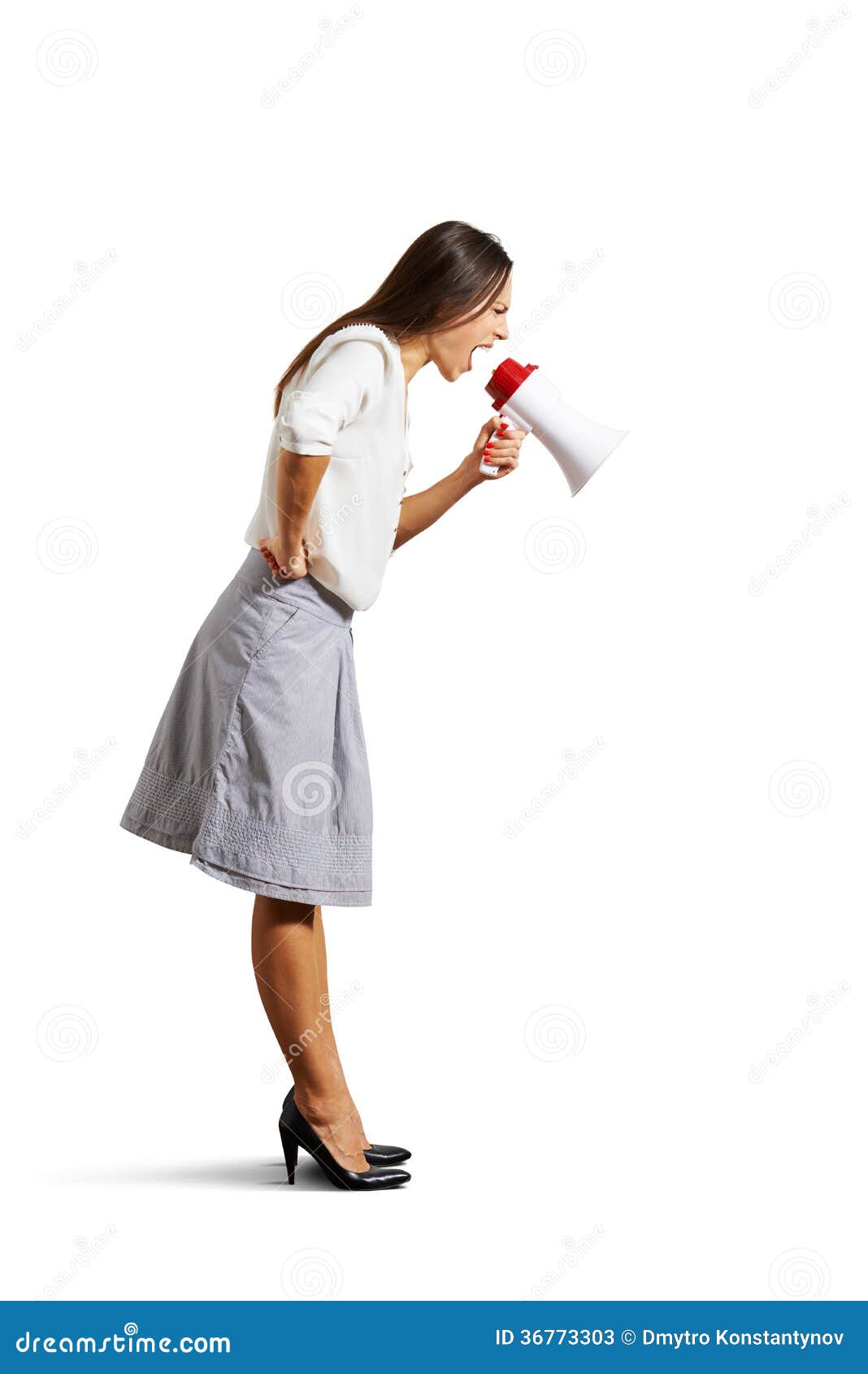 Woman Shouting at Megaphone Stock Image - Image of looking, severe ...