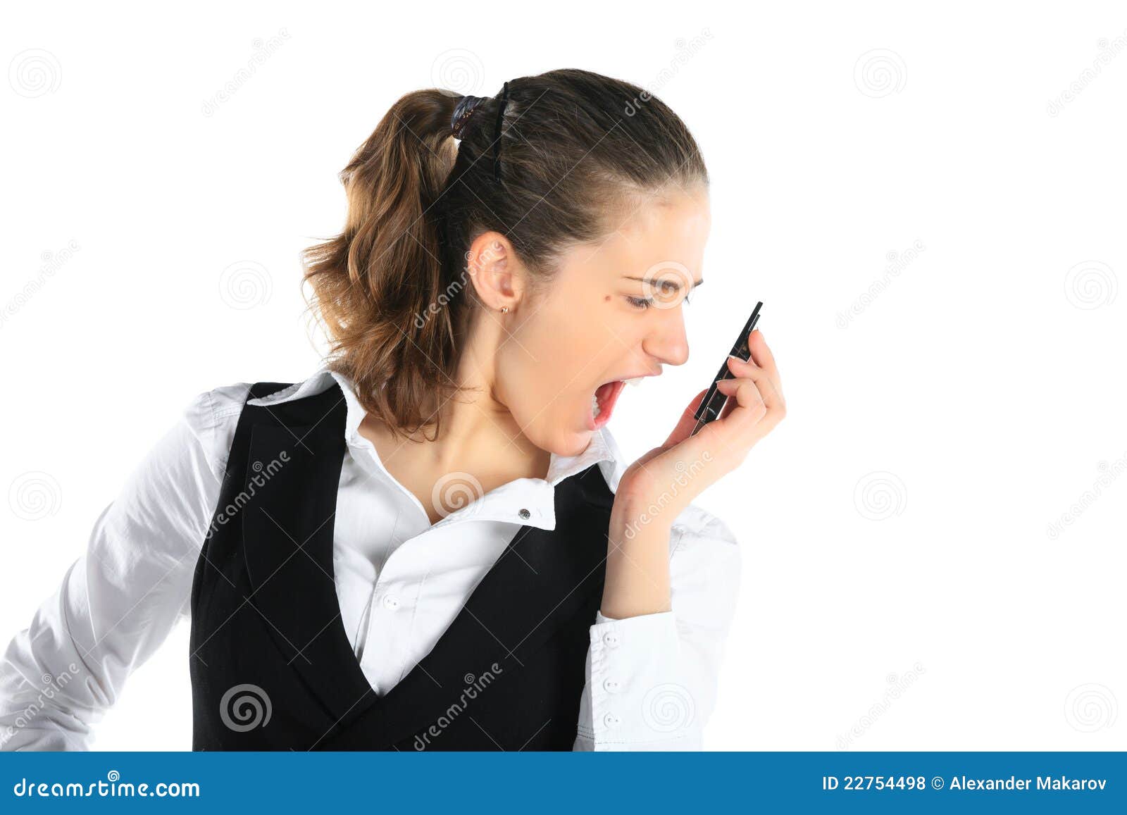 A Woman Shouting at a Mobile Phone Stock Photo - Image of hair, face ...
