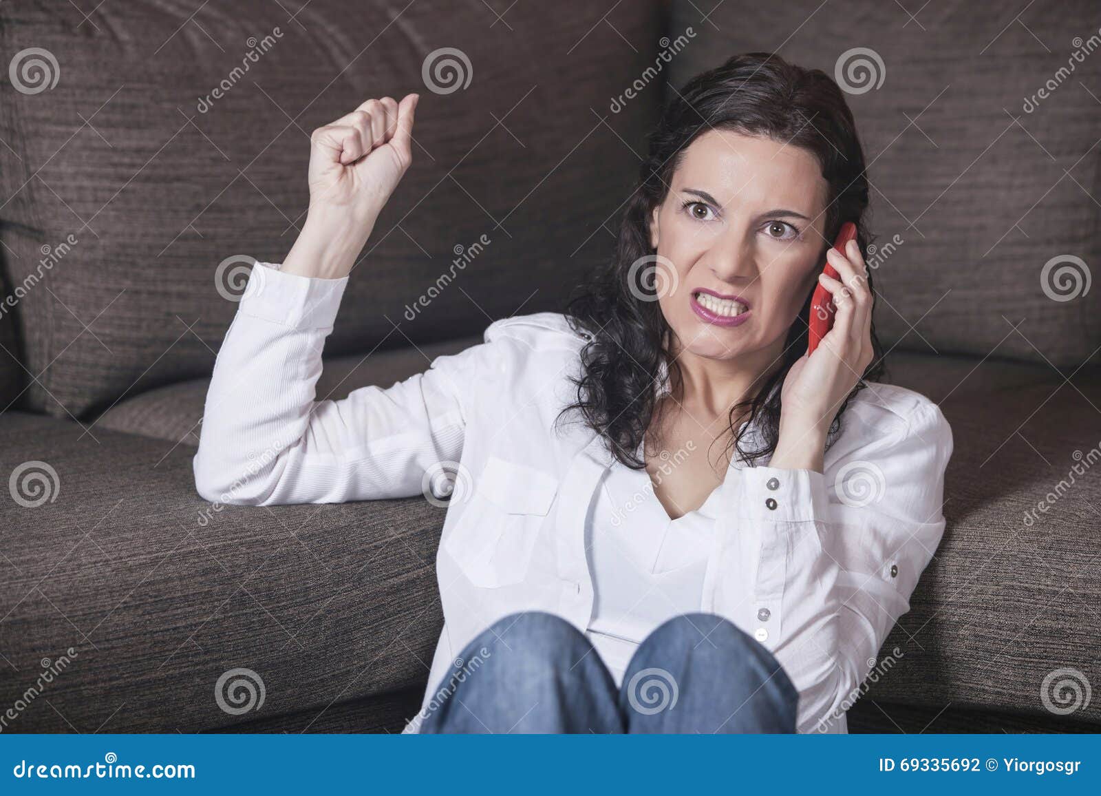 Woman Shouting on the Phone Stock Photo - Image of casual, portrait ...