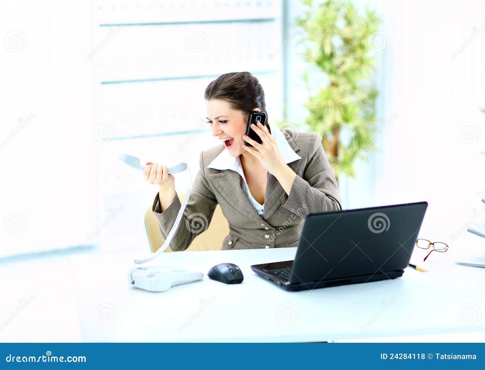 Woman Shouting in Phone in Front of a Laptop Stock Photo - Image of ...