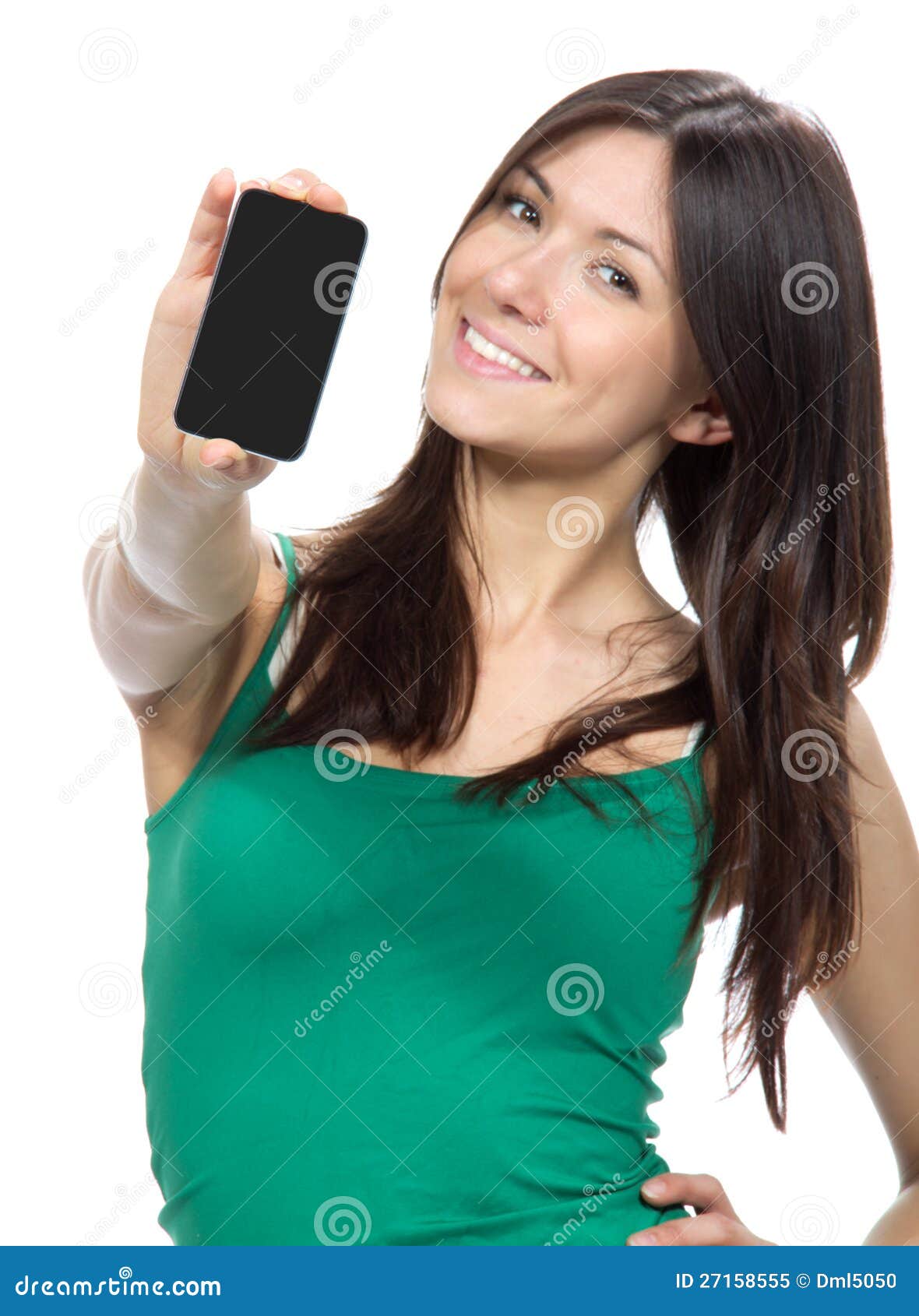 Woman Show Display of Mobile Cell Phone Stock Image - Image of face ...