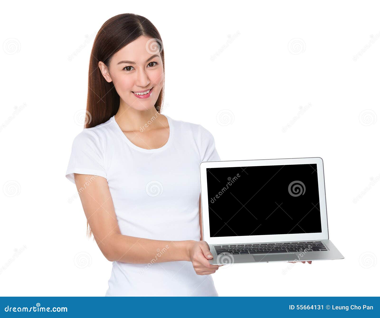 Woman Show with the Empty Screen of Notebook Computer Stock Image ...