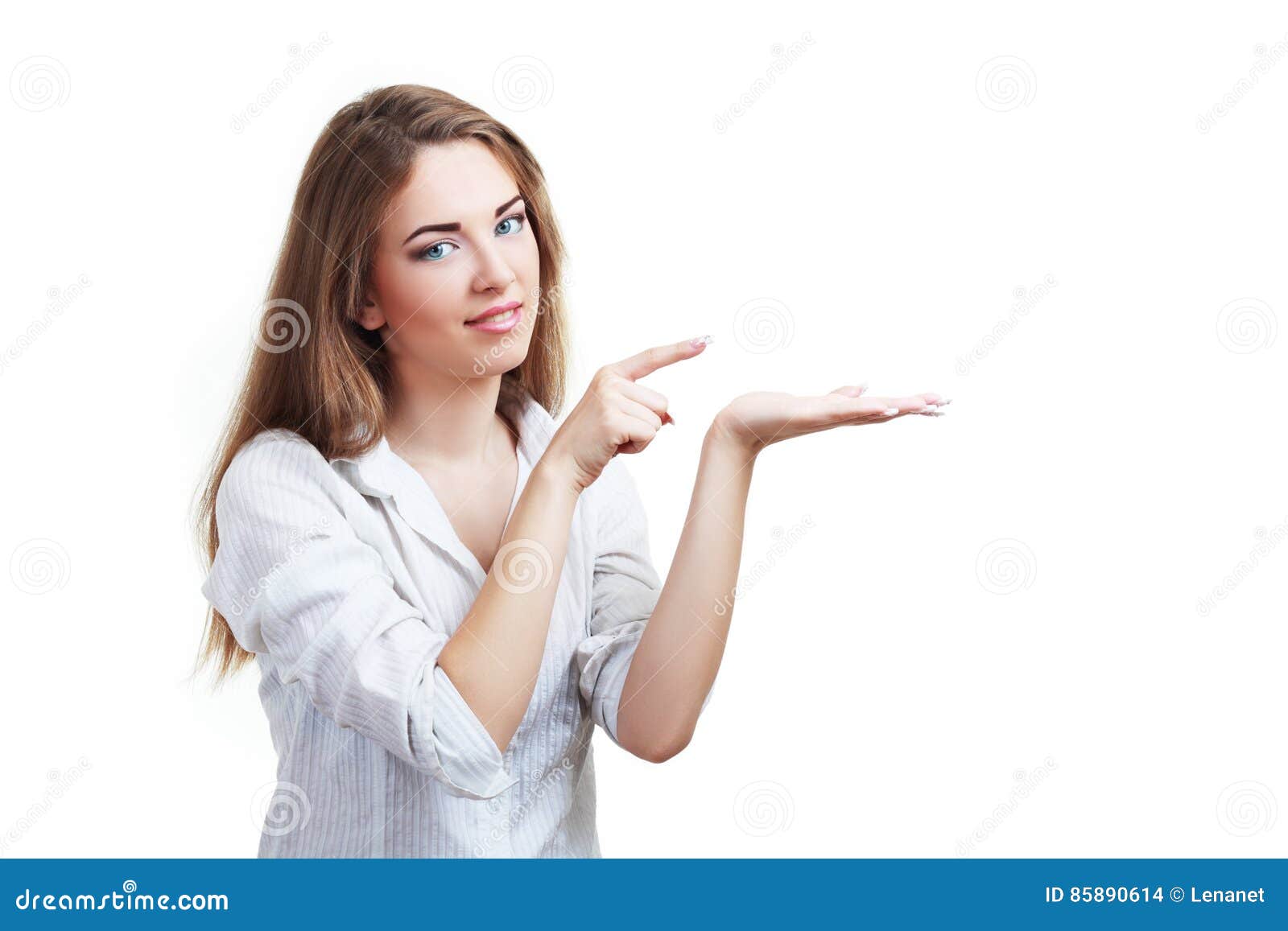 Woman show hand stock photo. Image of products, palm - 85890614