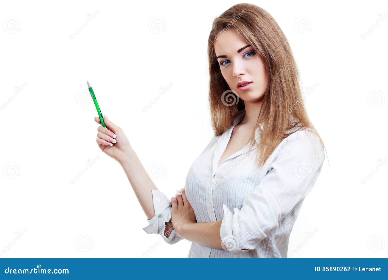 Woman show something stock photo. Image of positive, portrait - 85890262