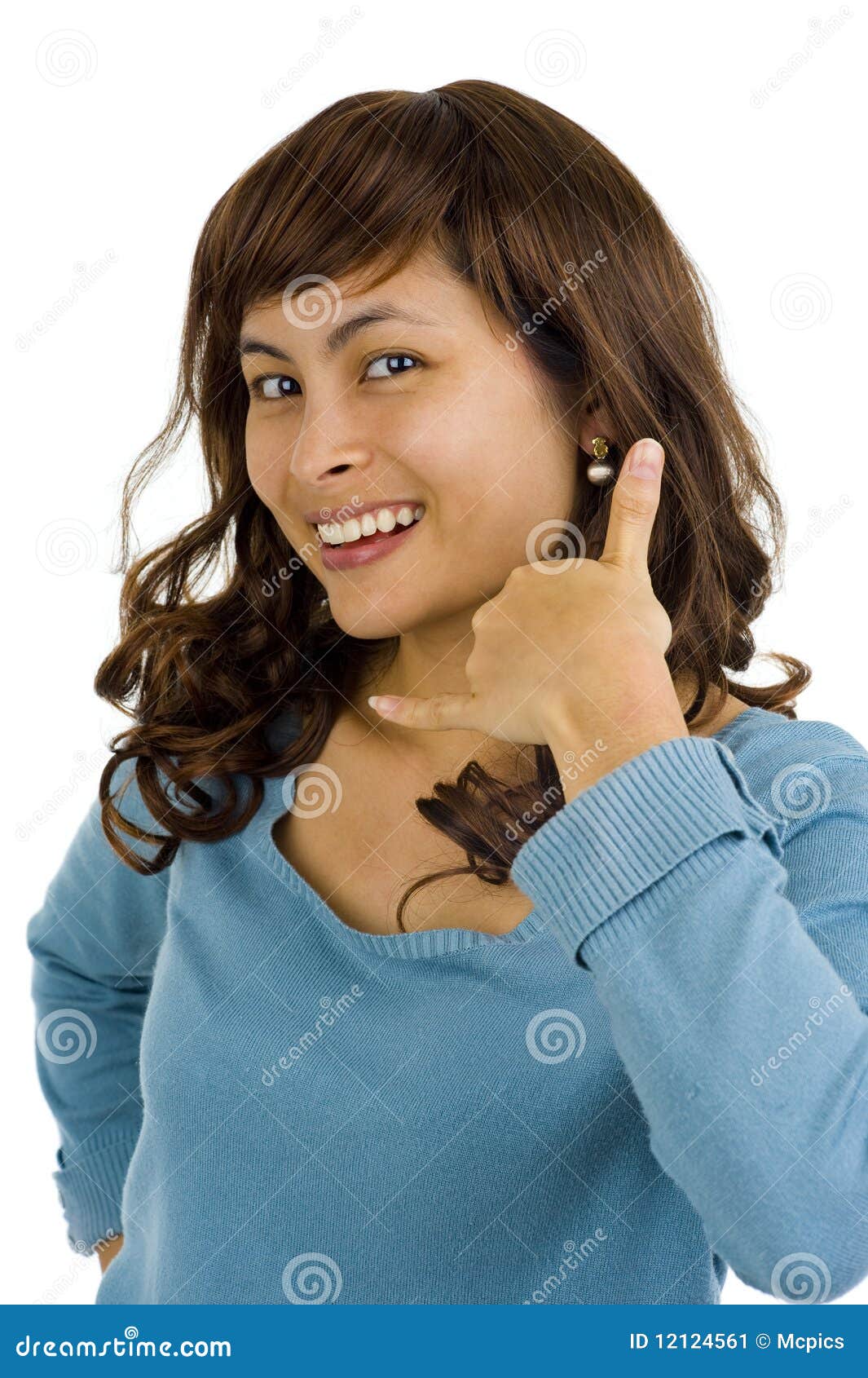 Woman showing call sign stock image. Image of beauty - 12124561