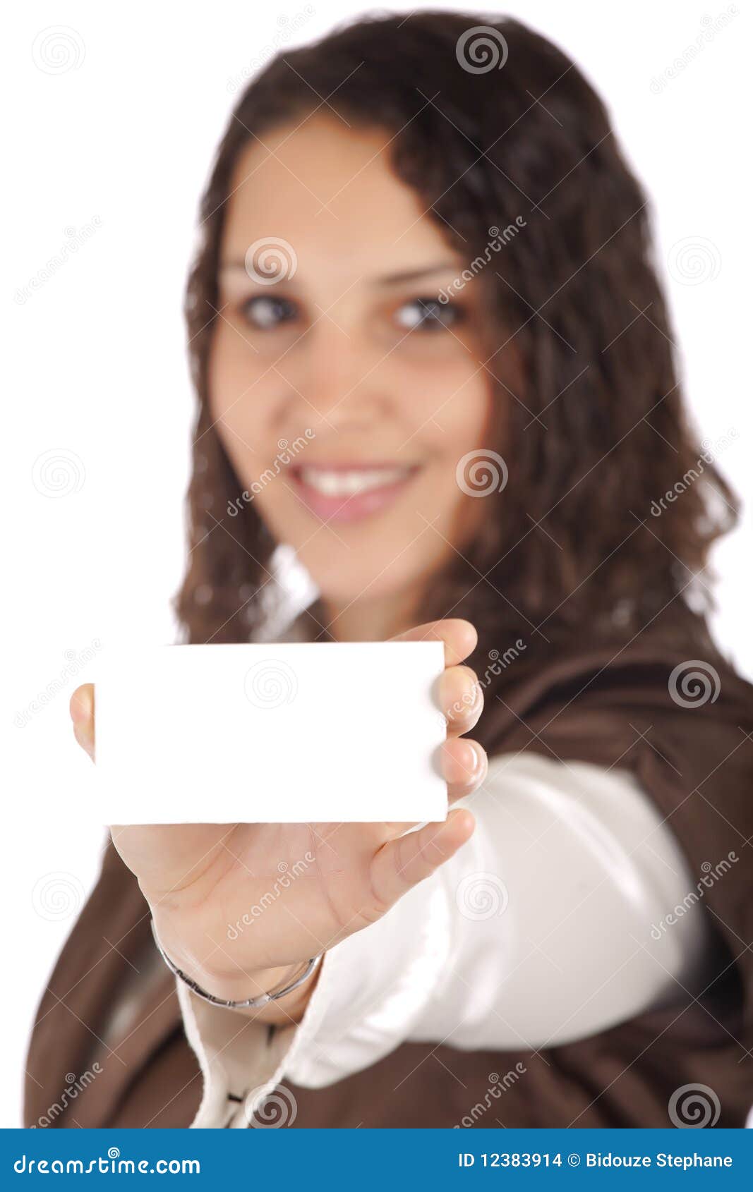 Woman showing card stock photo. Image of person, cheerful - 12383914