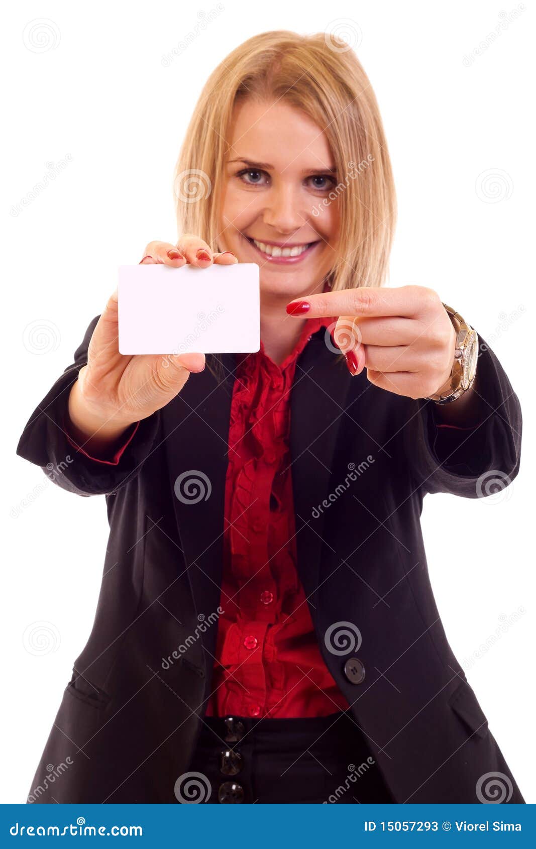 Woman showing card stock image. Image of card, manager - 15057293