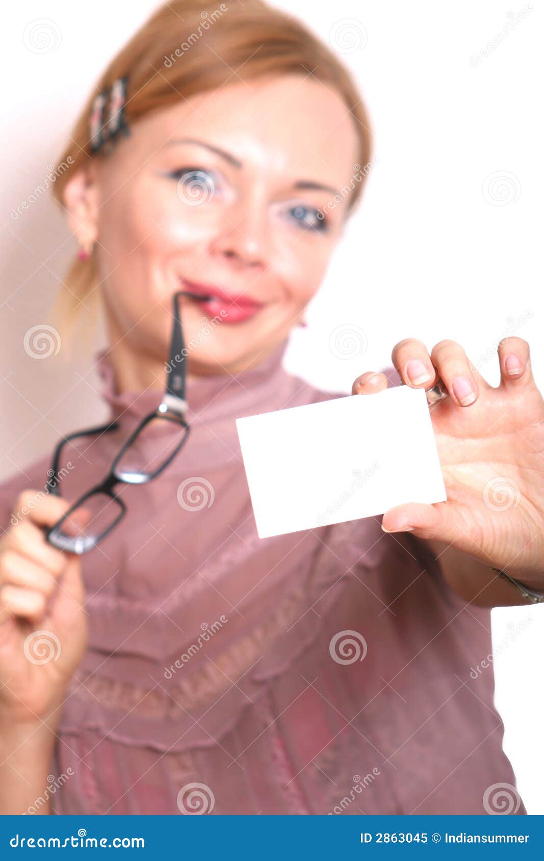 Woman showing a card stock image. Image of card, show - 2863045