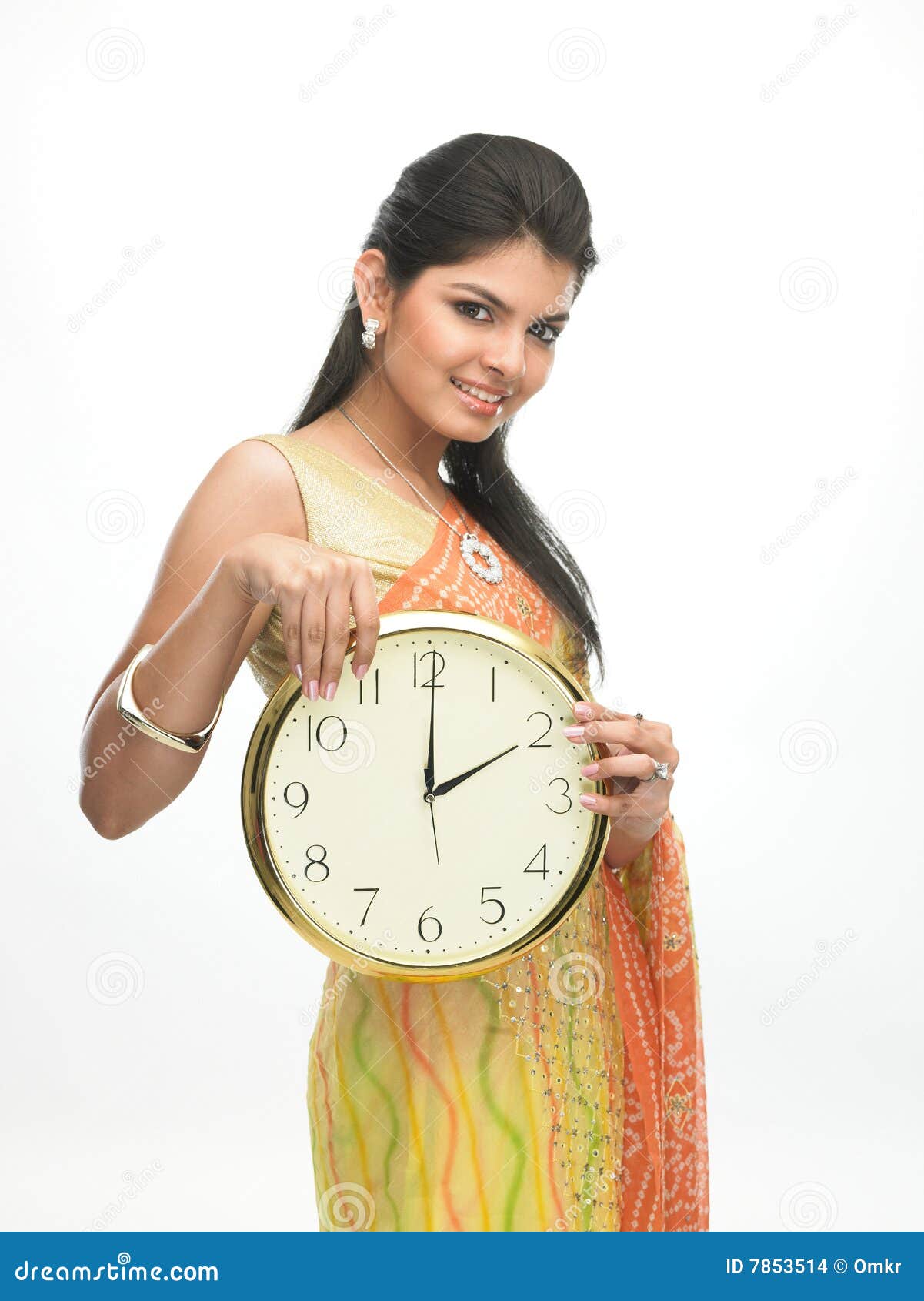 Woman showing the clock stock photo. Image of beautiful - 7853514
