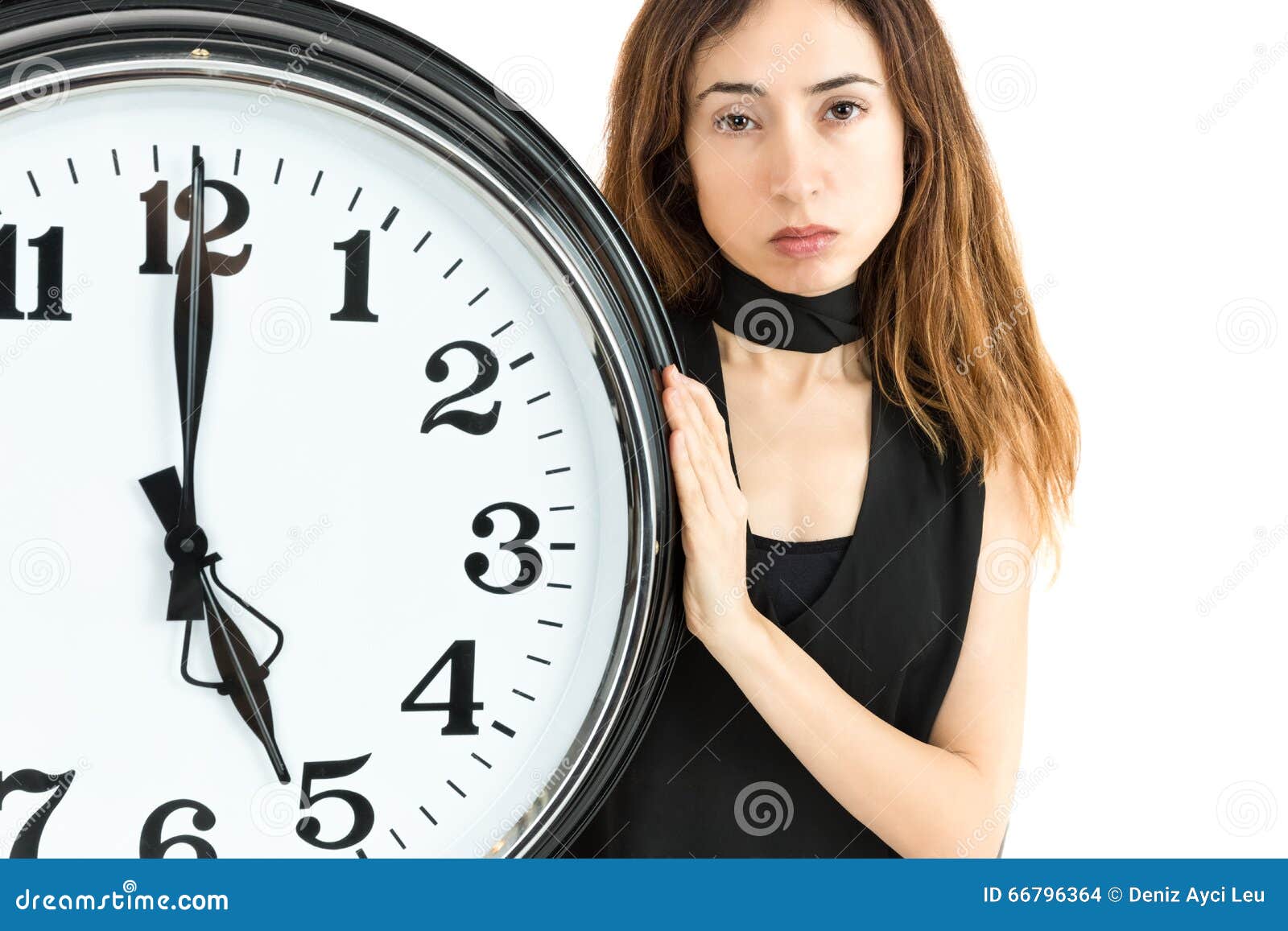 Woman Showing Clock with a Tired Expression Stock Photo - Image of girl ...