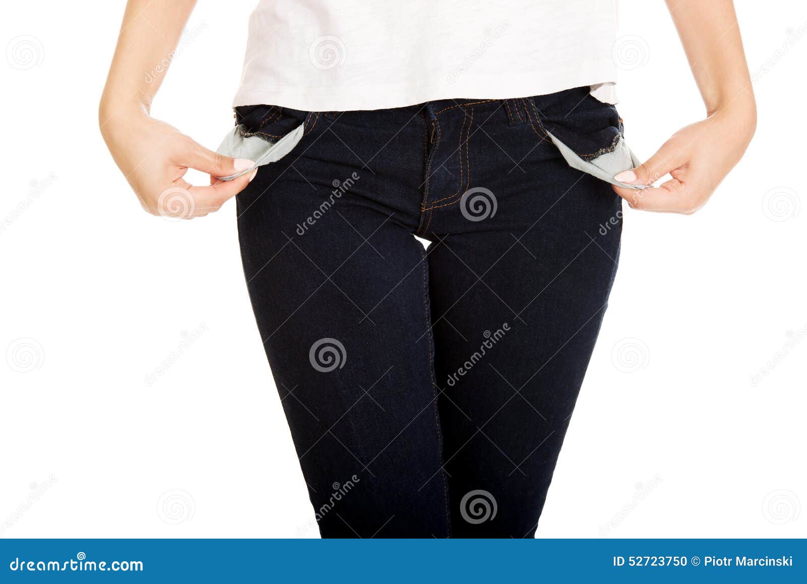Woman Showing Empty Pockets. Stock Photo - Image of background, crisis ...