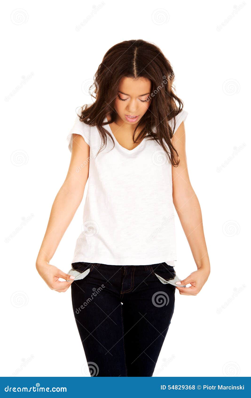 Woman Showing Empty Pockets. Stock Photo - Image of jeans, bankrupt ...