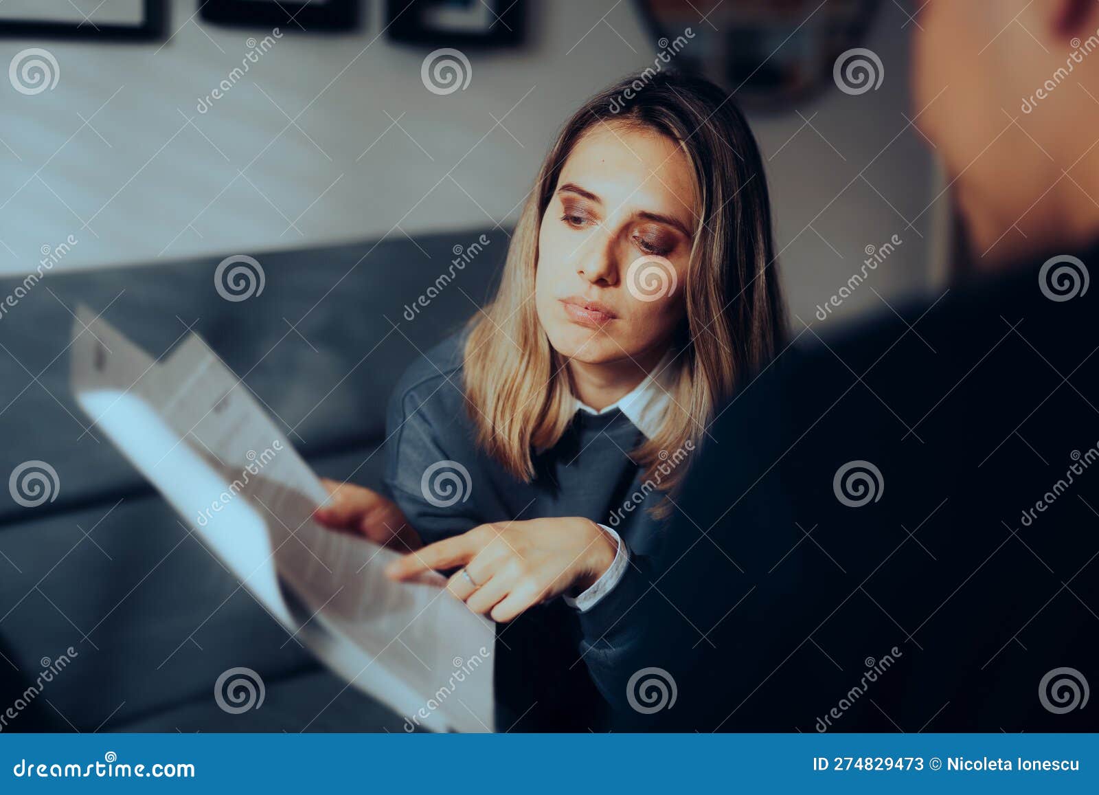 Woman Showing and Explaining Her Partner Some Documents Stock Image ...